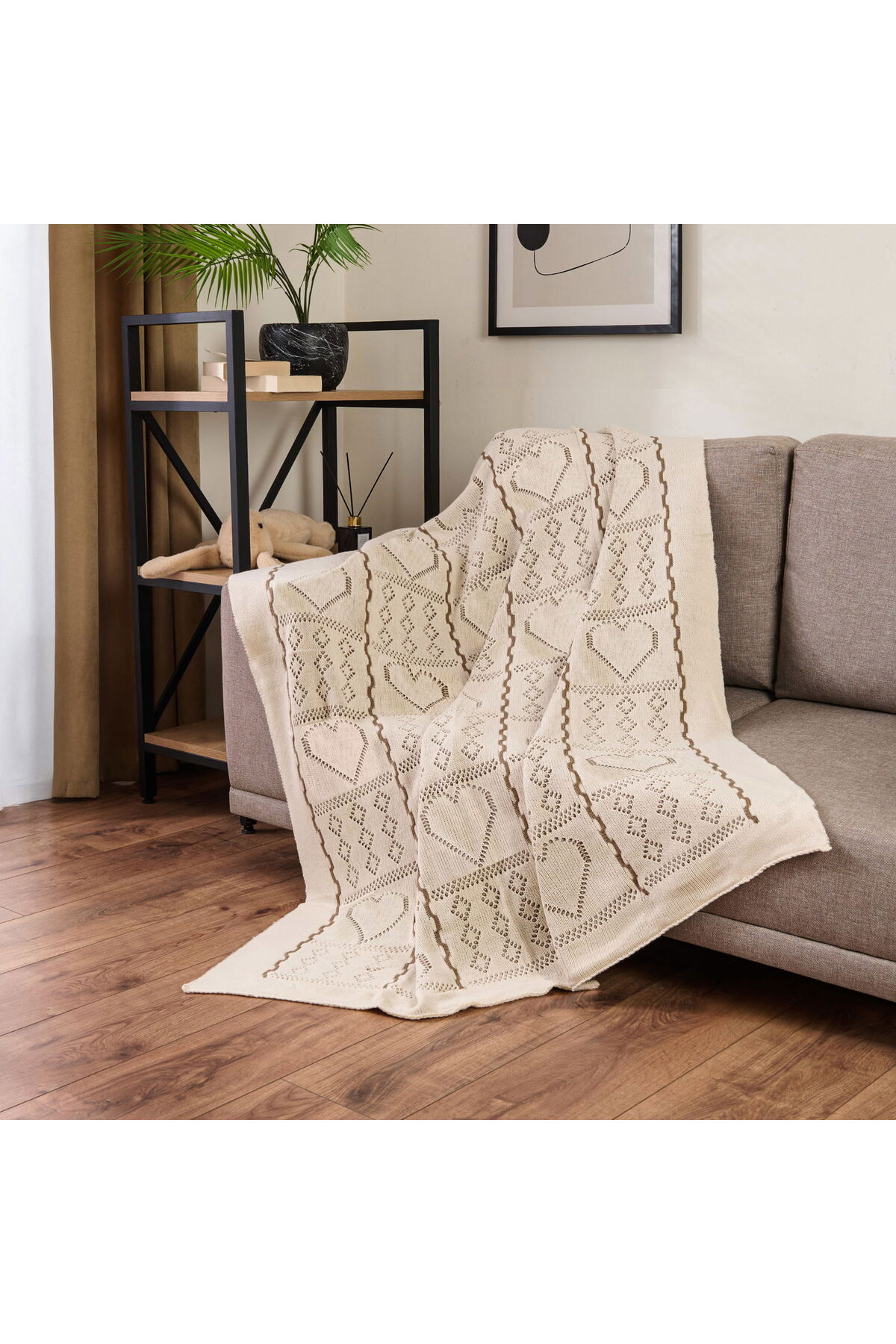 Genel Markalar Soft Kalp Desenli Tirko Koltuk Şalı - Bej - 120x160 cm ...