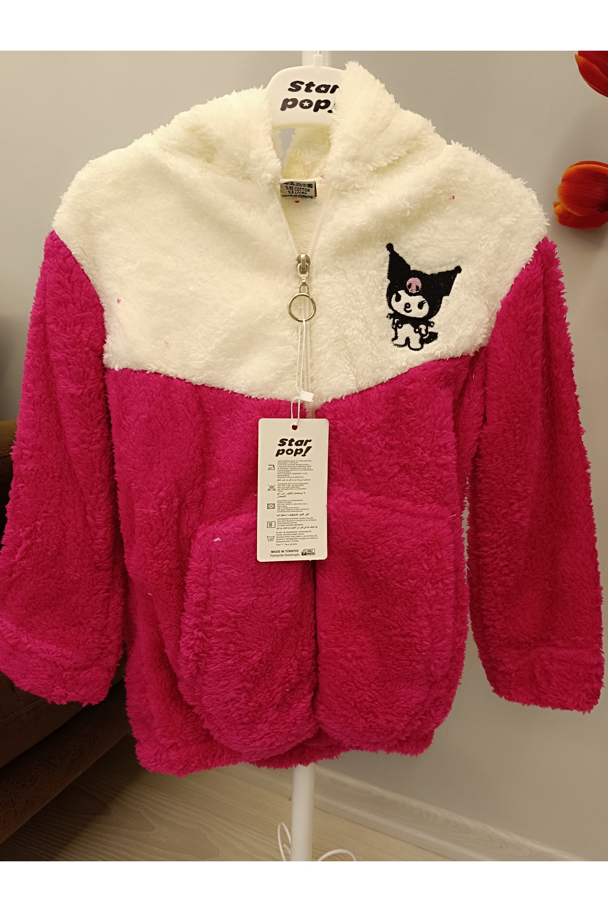 Kids Kapşonlu kromi armalı peluş hırka - Fiyatı, Yorumları
