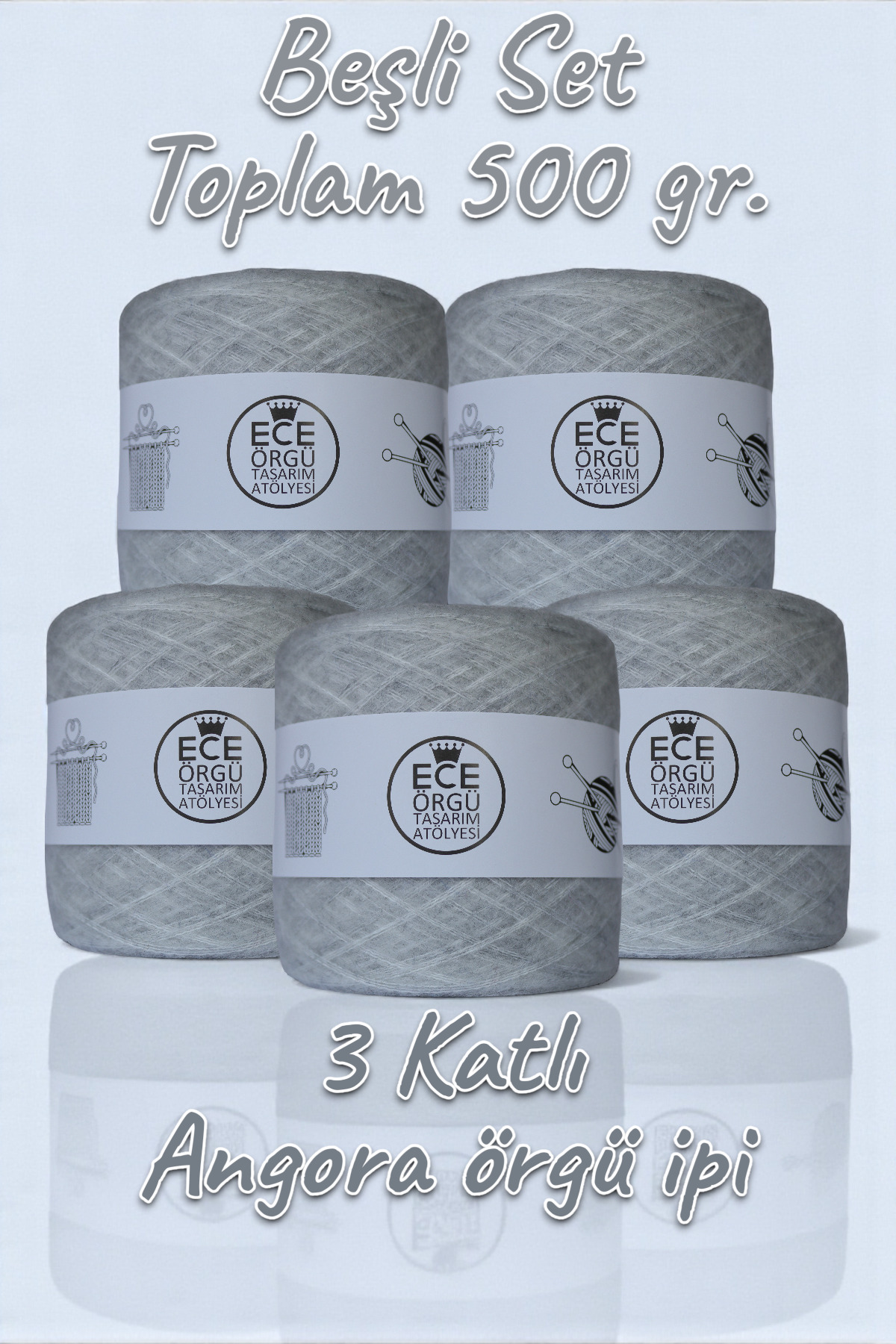 Ece Örgü Tasarım Atölyesi 3 katlı, gri angora örgü ipi (500 gr ...