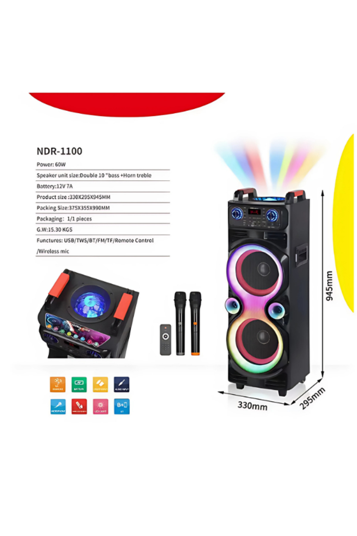 joyplus NDR-1100 10''x2 İNÇ 60 W OUTPUT POWER PARTİ ORGANİZASYON DÜĞÜN ...