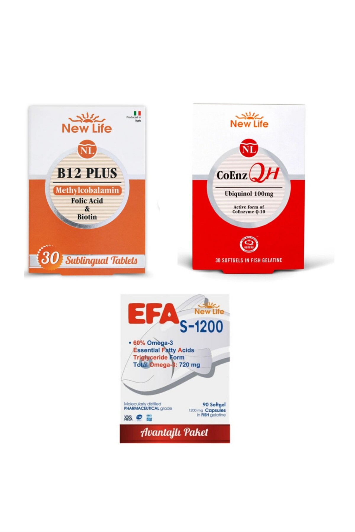 New Life B12 Plus 30 Tablet + CoEnz QH 30 Kapsül + Efa S1200 90 Kapsül ...