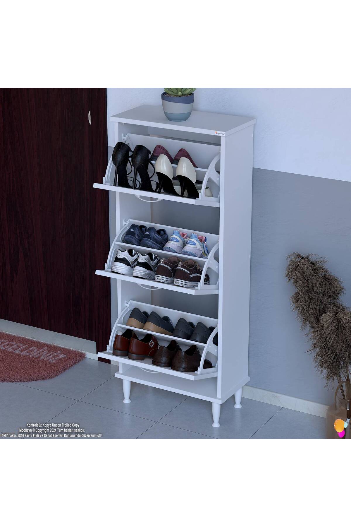 Modilayn VARBİ Kapı Önü 52 x 127 x 25,5 cm’ lik 3 Düşer Kapak 6 Göz Raf ...