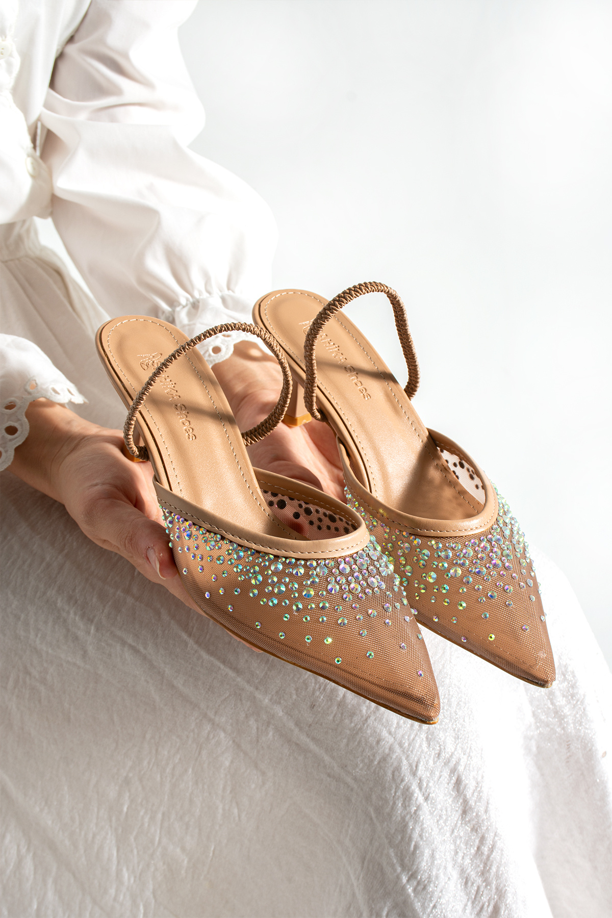 kevser shoes Zarif Şeffaf Tül Detaylı Siyah İnce Topuklu Taşlı Stiletto ...