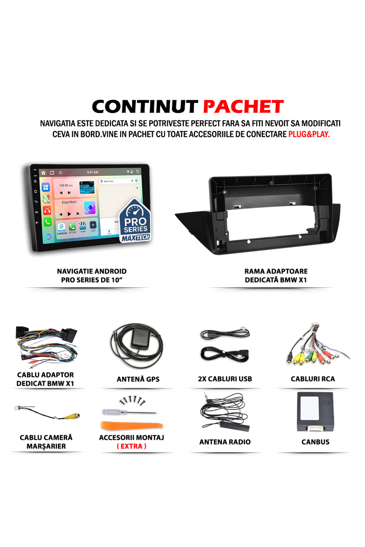 MaxTech Navigatie BMW X1 E84 (2009-2016) dedicata, 6 GB Ram 128 GB Rom ...