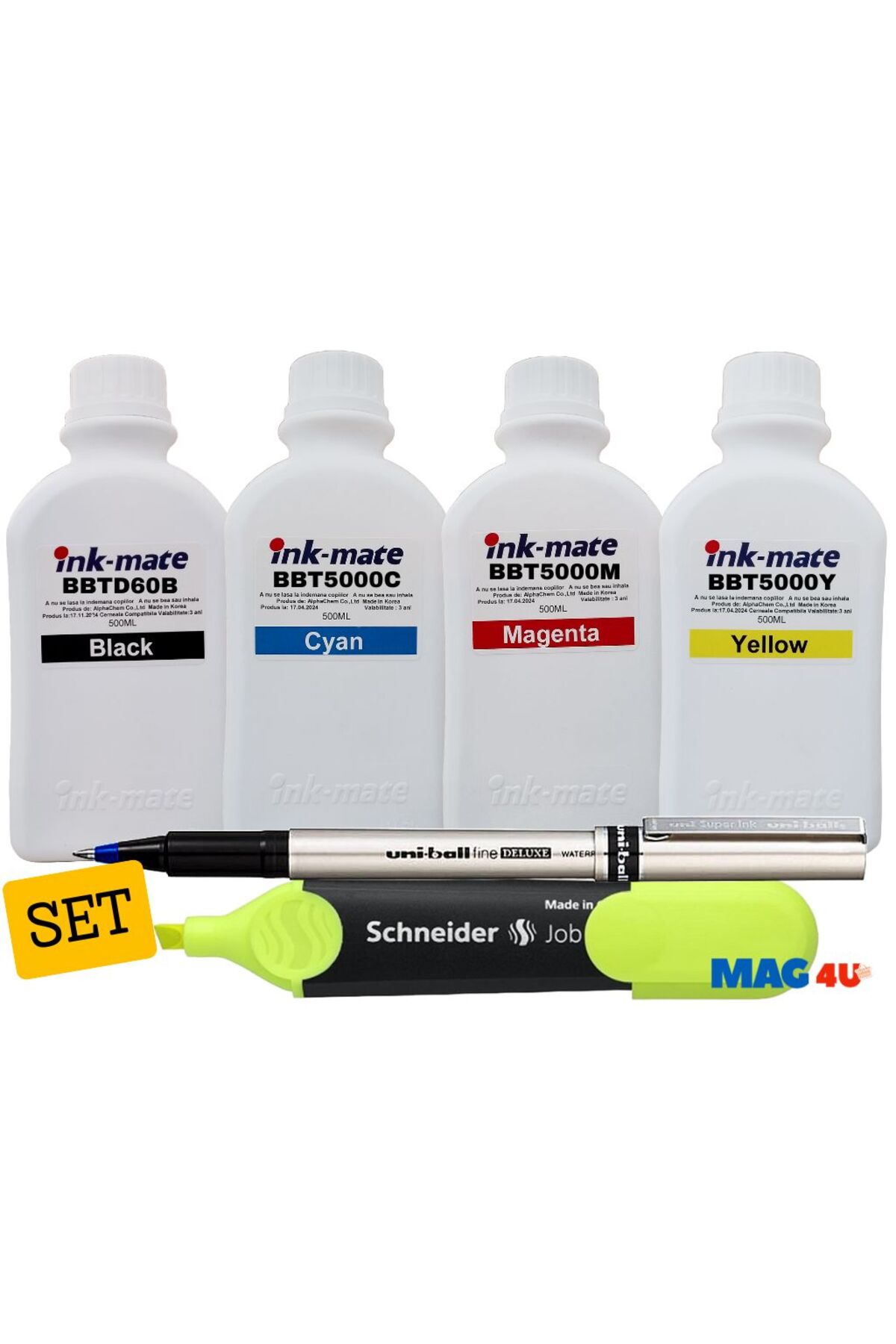 Ink-mate Set Cerneala Compatibil Brother 1x500ml BTD60BK Negru, 1x500ml BT5000C Cyan, 1x500ml ...