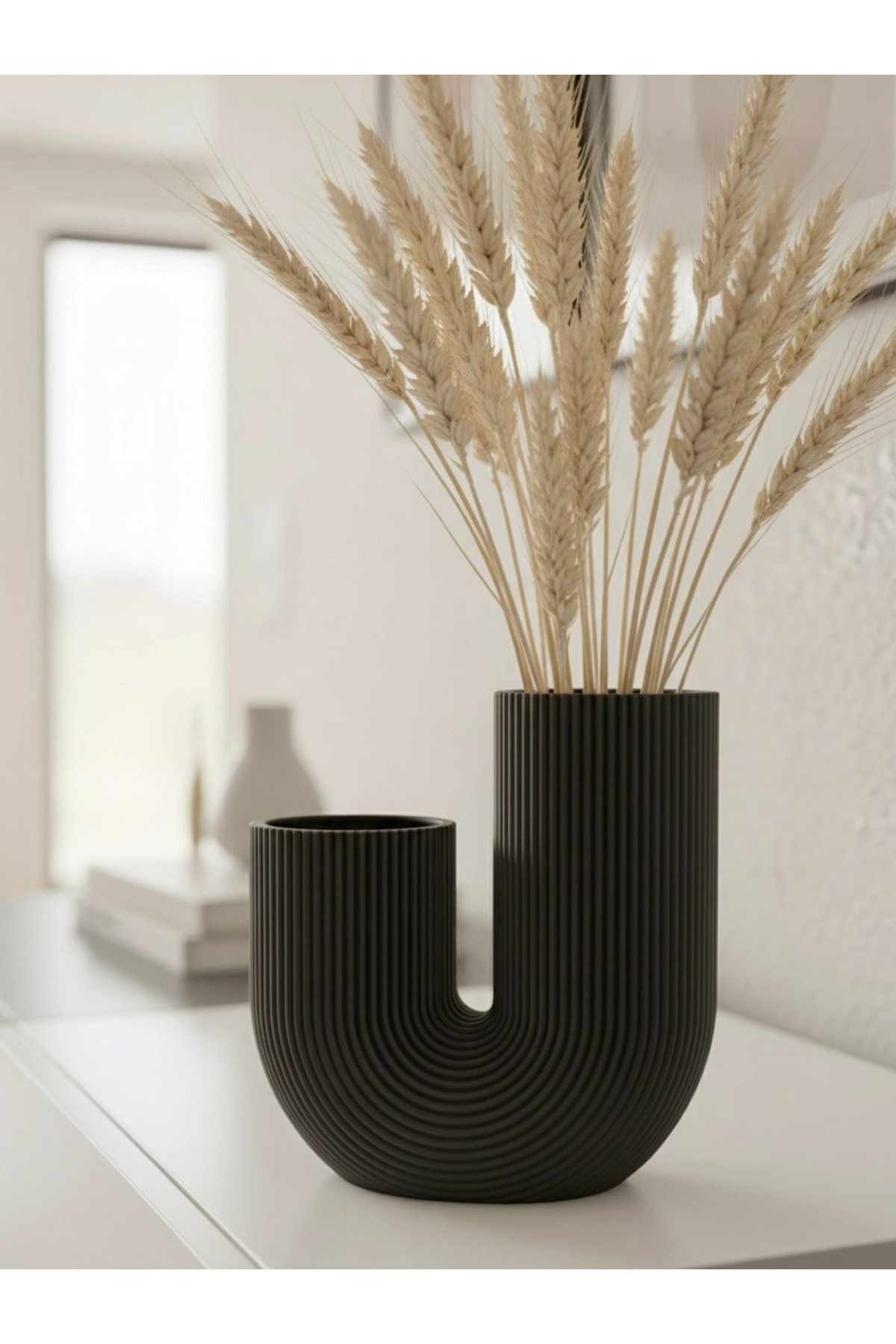 MCY DEKOR Modern Siyah Oluklu Vazo | Minimalist U Şekilli Dekoratif ...