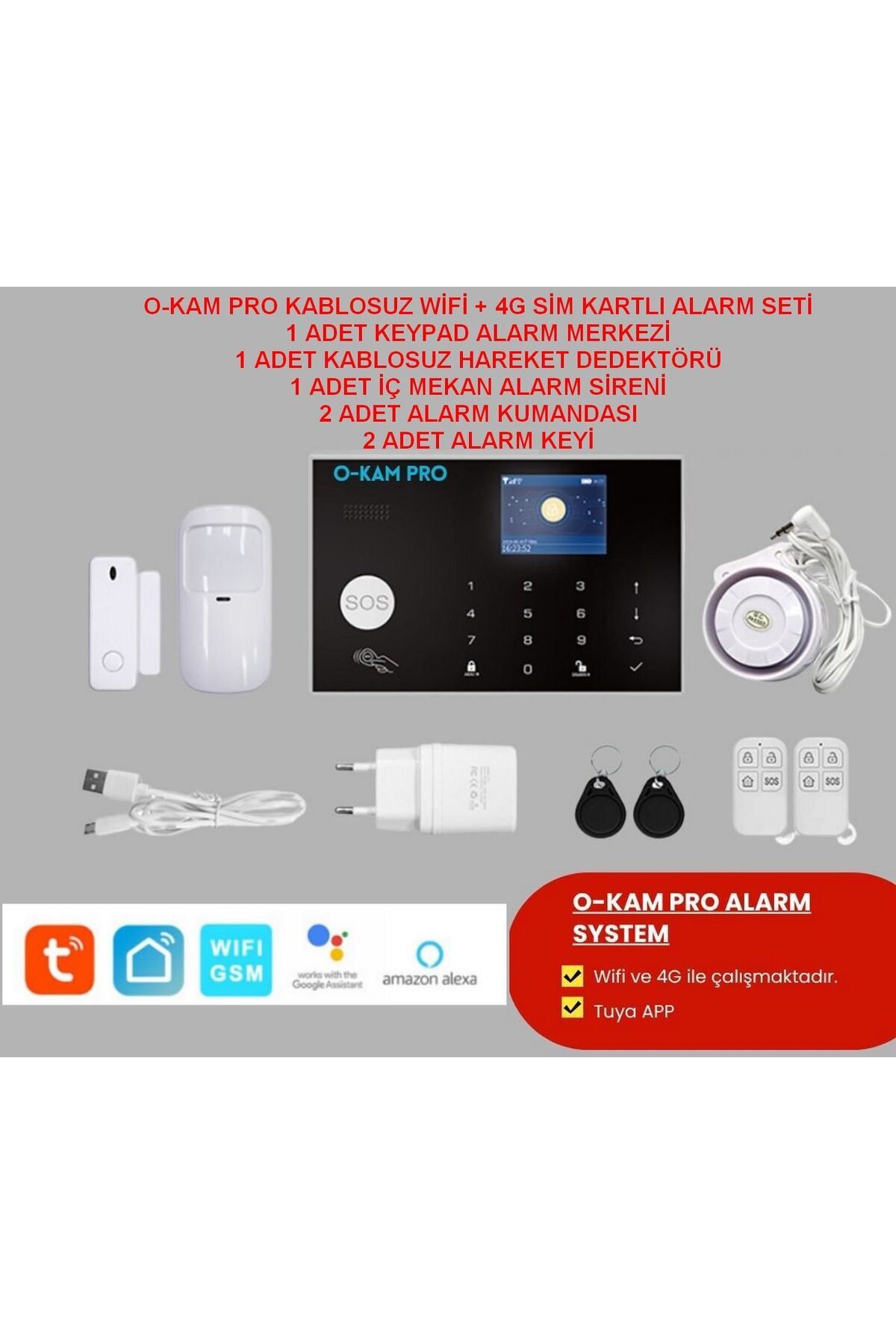 Genel Markalar 3030 WİFİ 3032 O-KAM + 4G SİM KARTLI ALARM SETİ (KEYPAD+ ...
