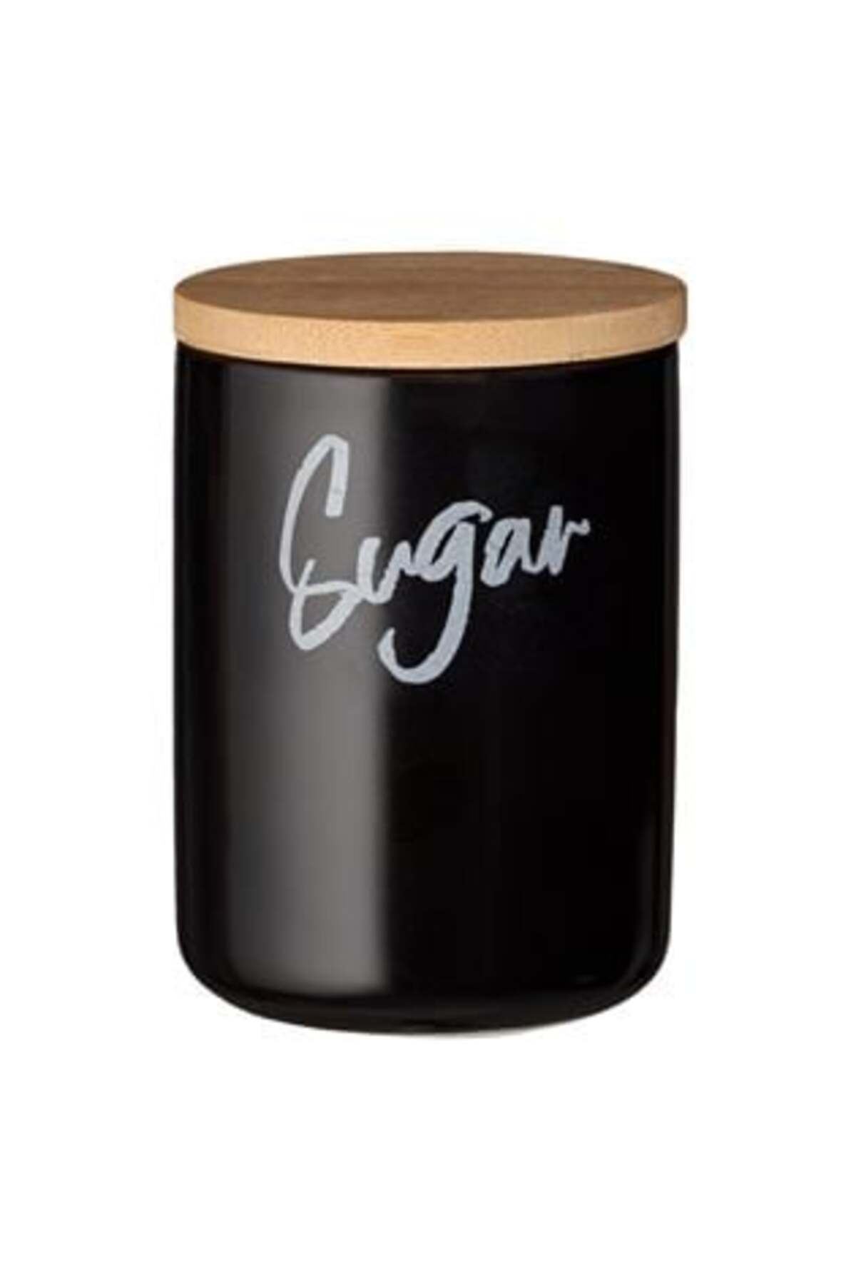 OEM Borcan Ceramic Negru cu Capac de Bambus Sugar 800 ml- Trendyol