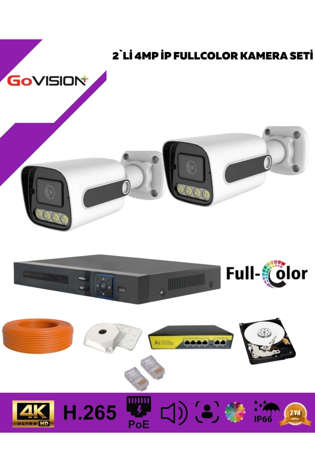 Go Vision GoVision 2'li Güvenlik Ip Kamera Seti-4mp Bullet Kamera,3.6mm ...