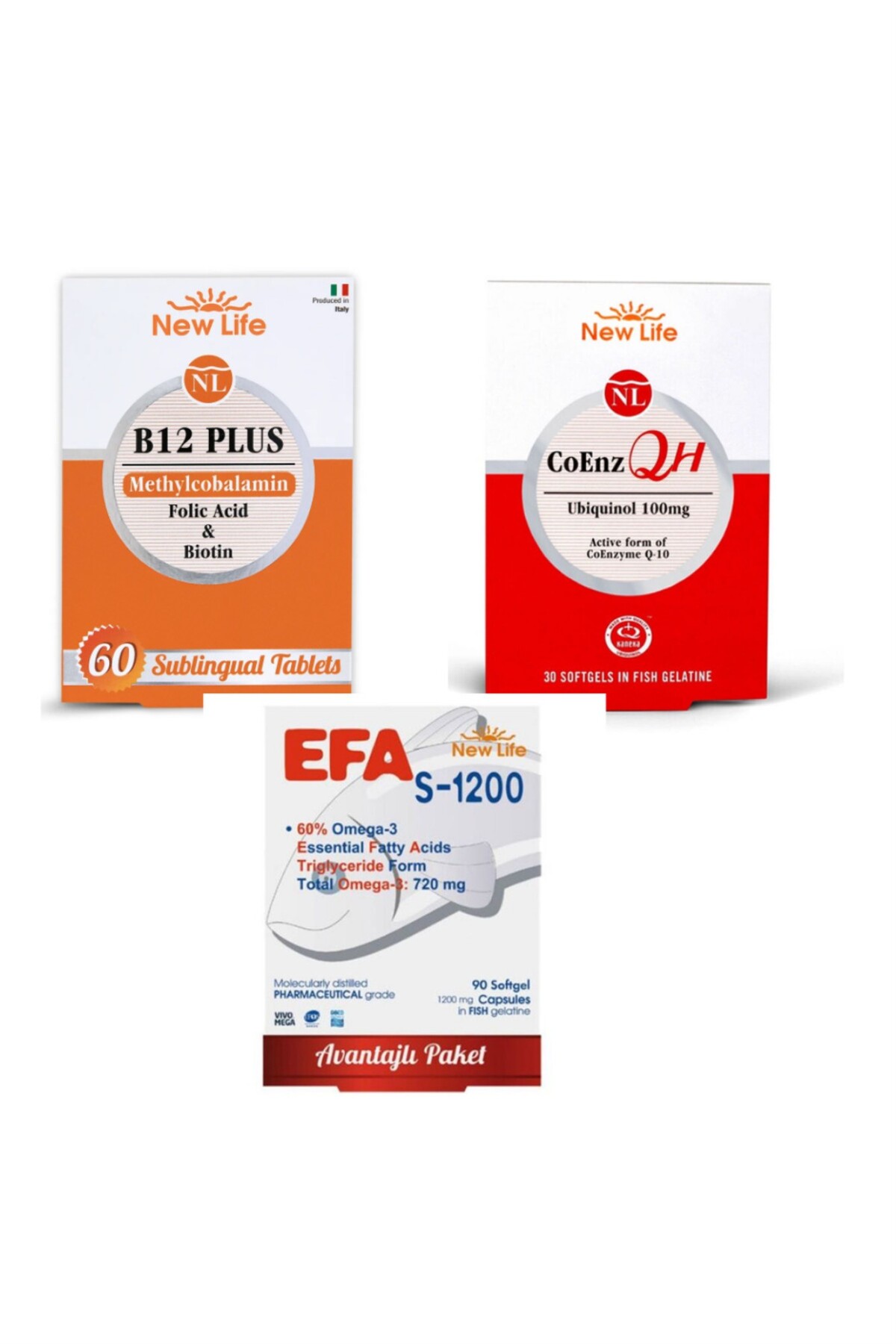 New Life B12 Plus 60 Tablet + Efa S 1200 90 Kapsül + Co Enz QH 30 ...