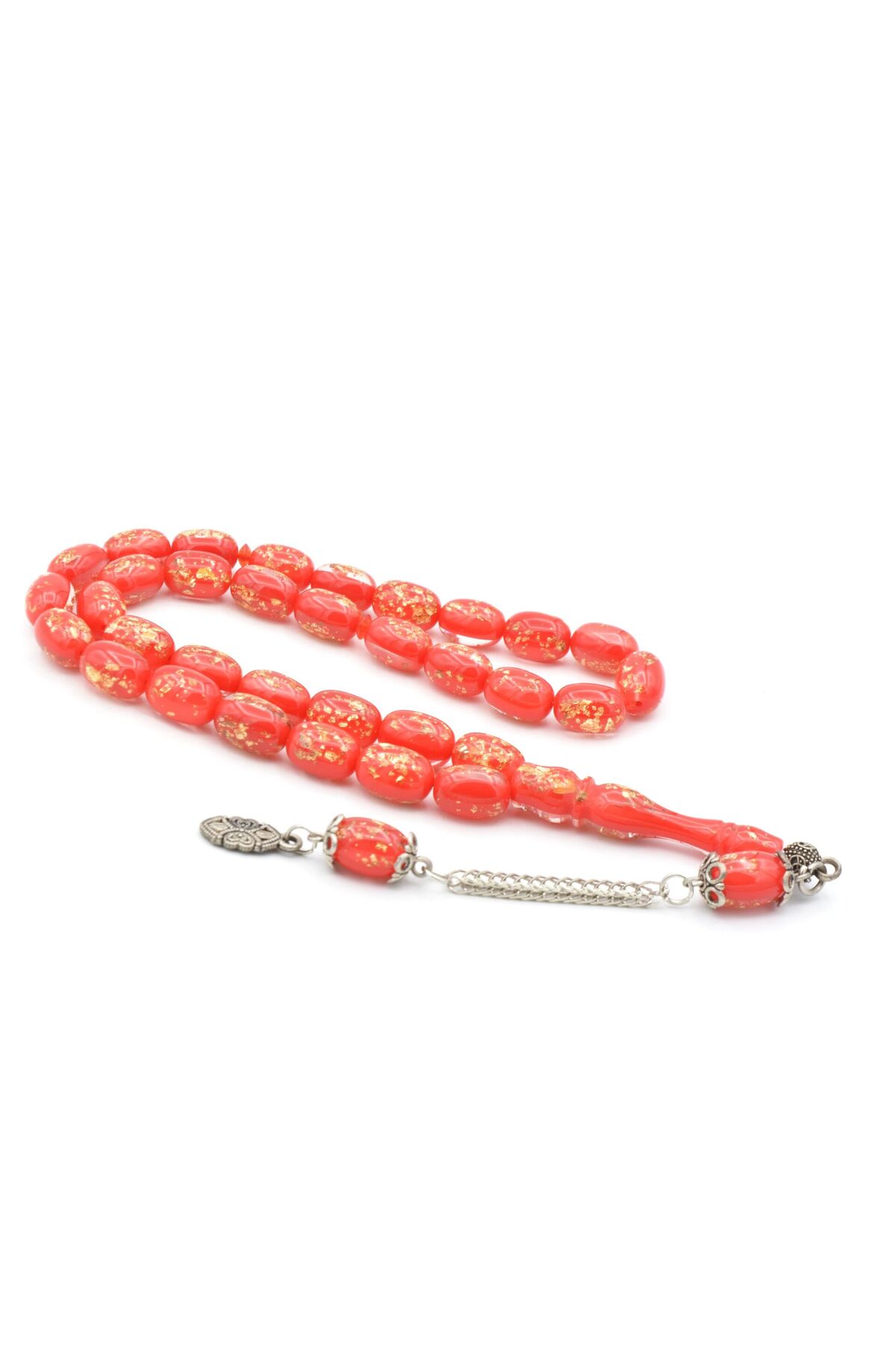 Murty99 Capsule Cut Gold Leaf Red Aircraft Glass Prayer Beads- Trendyol