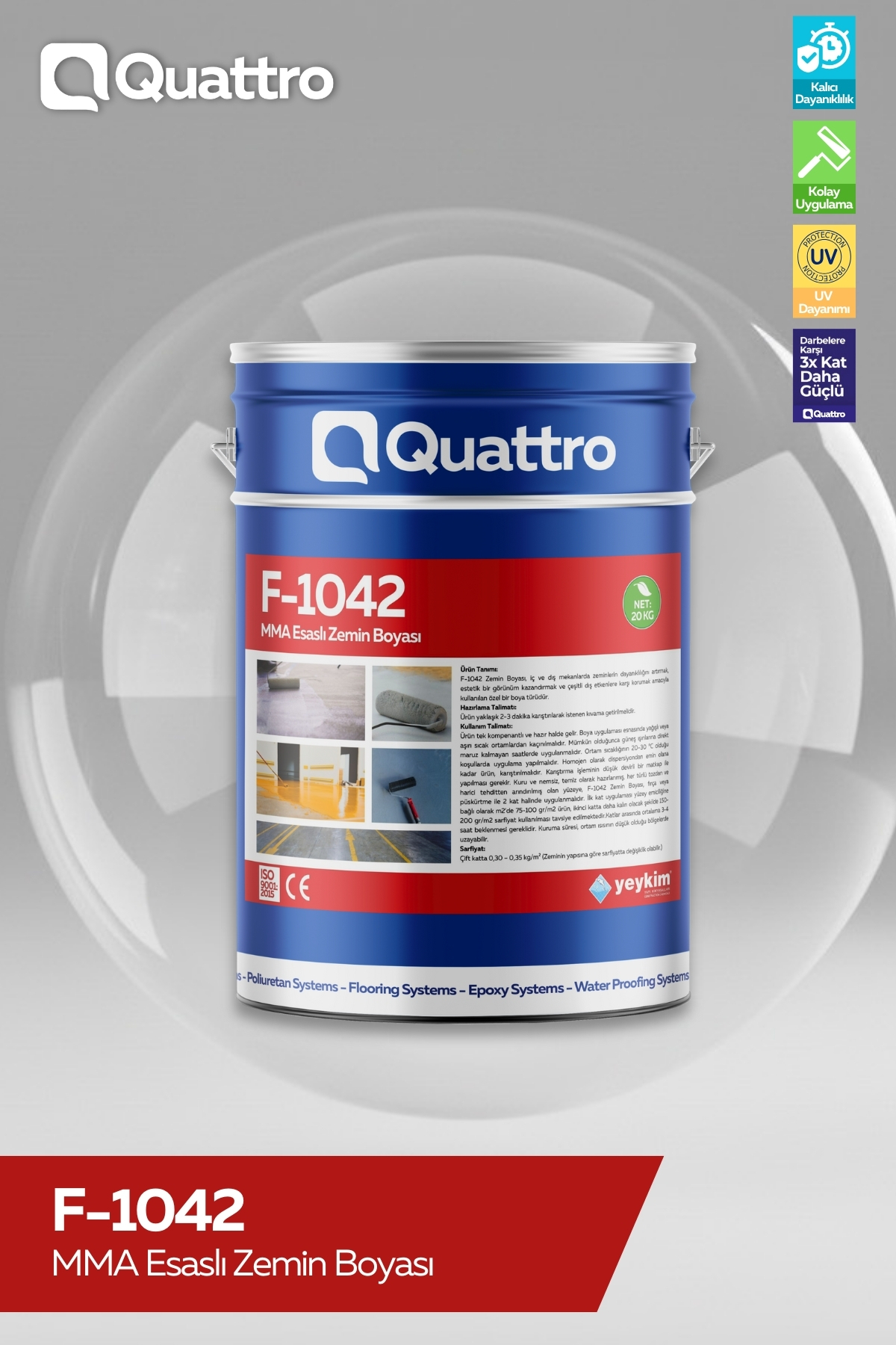 Yeykim Quattro Quattro F-1042 MMA Esaslı Zemin Boyası - Fiyatı, Yorumları