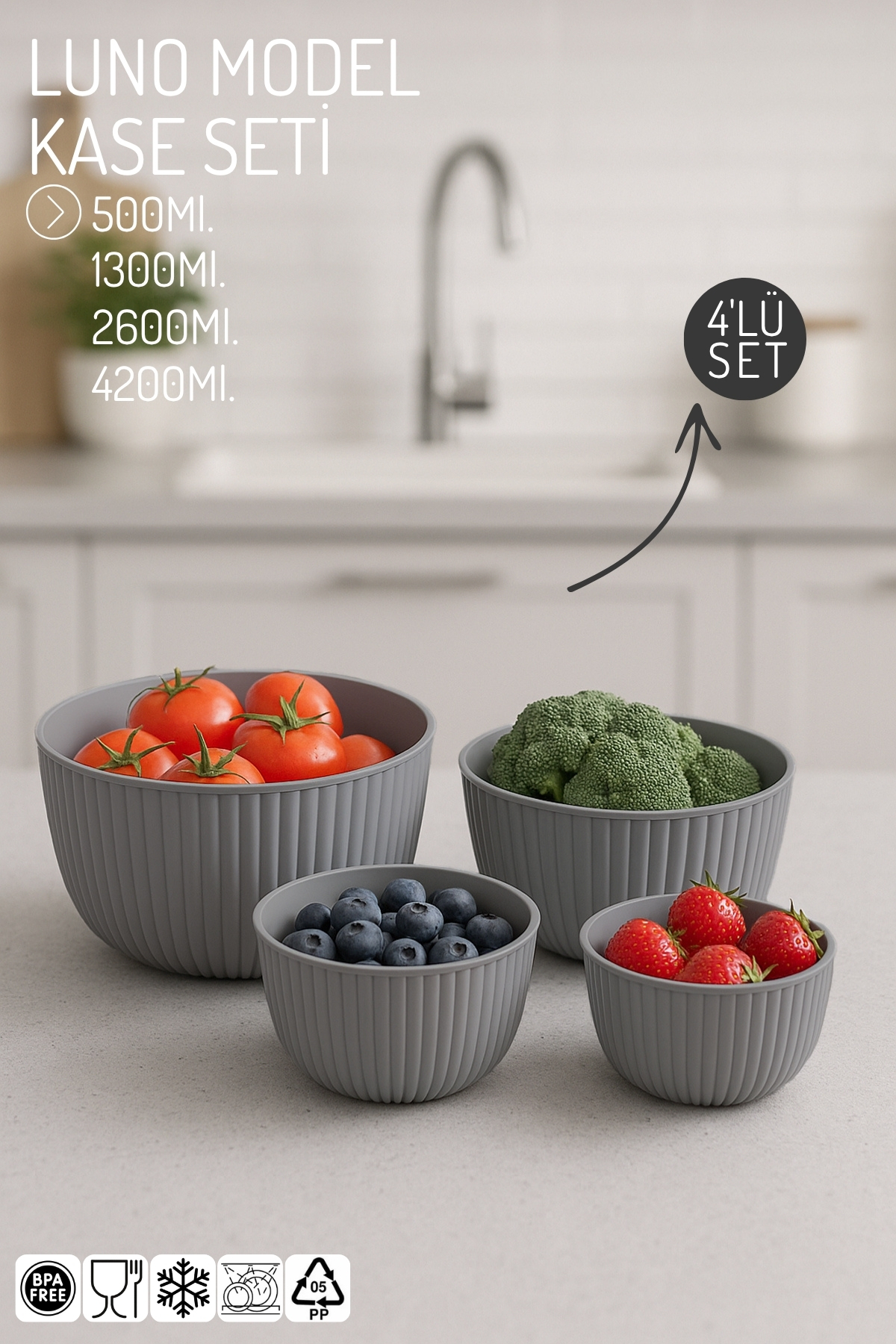 Nandy Home Luno Model 4’lü Kase Seti – 500/1300/2600/4200Ml - Saklama ...