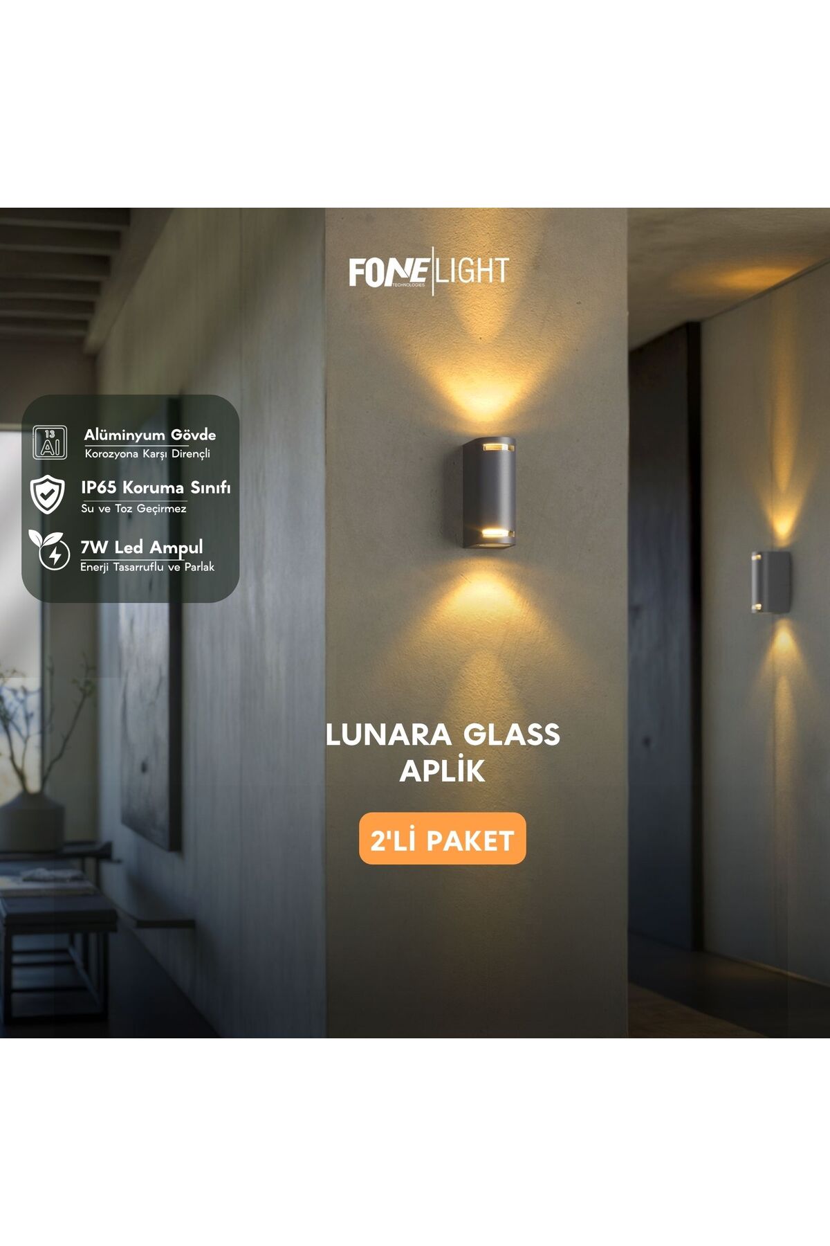 FoneLight Lunara Glass 2'li Paket Alüminyum Duvar Apliği - Fiyatı ...
