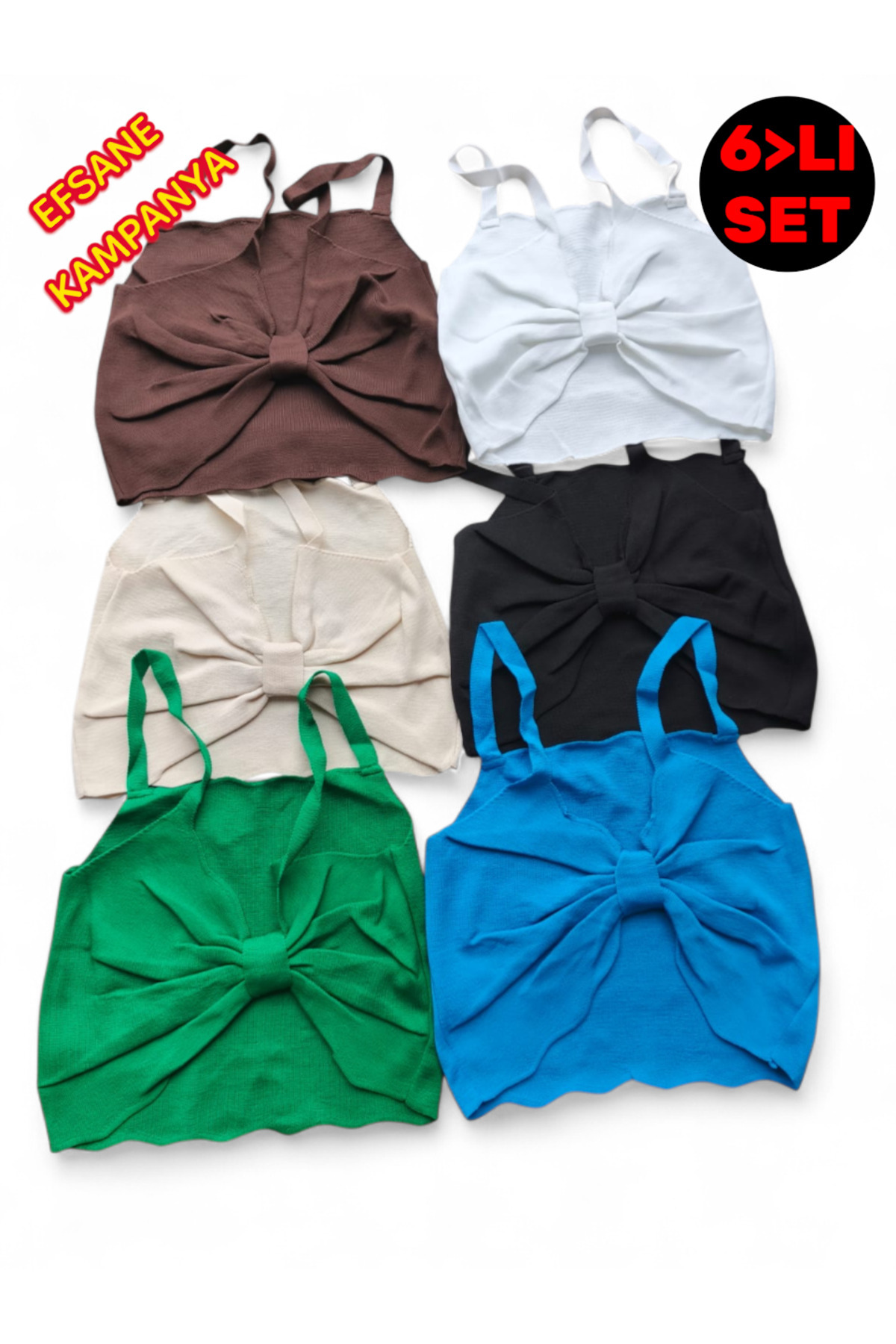 ÖZKURTOĞLU COLLECTİON 6 Adet Gloplu Askılı Crop Büstiyer Badi Body Bady ...
