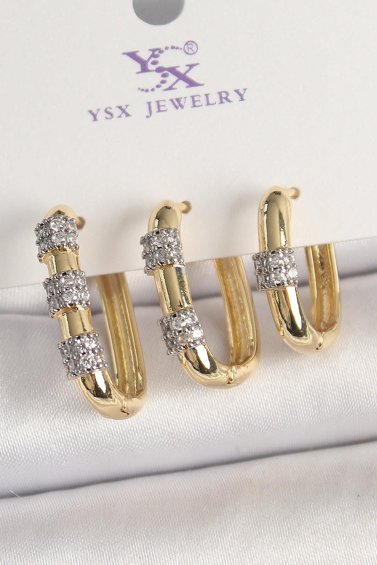 Inure Jewelry Pirinç Gold Renk 3'Lü Halka Model Gümüş Zirkon Taş ...