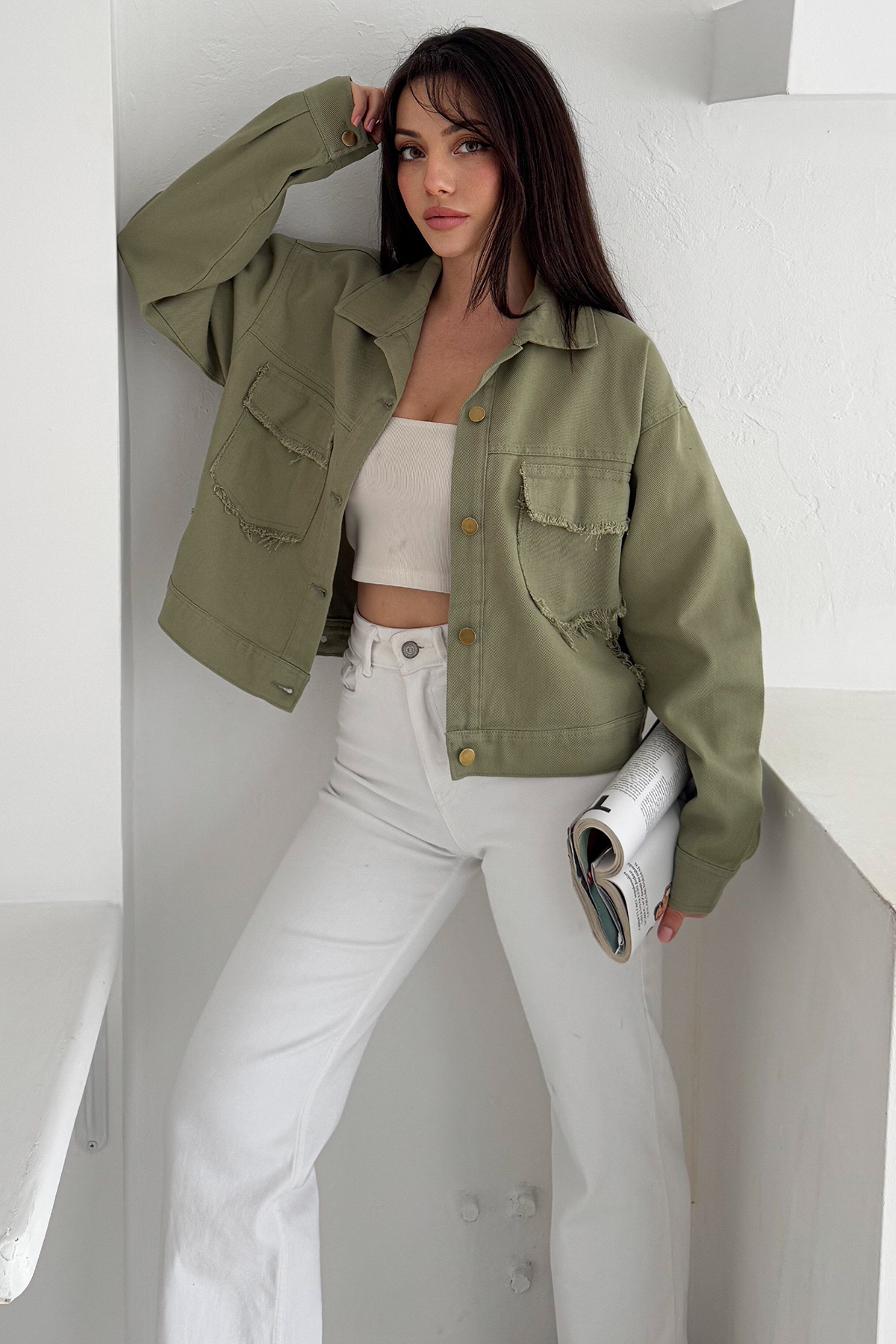 Noa Noa Women's Ripped Detailed Crop Jacket – Dynamic & Street Style ...