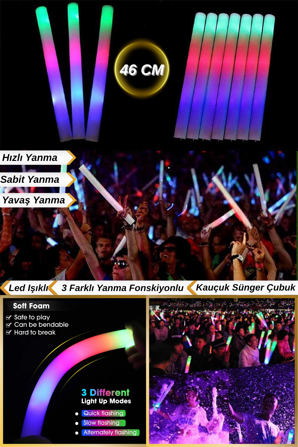 Tamsena Store 3 Farklı Yanıp Sönme Fonksiyonlu 46 Cm Kauçuk Sopa Led ...