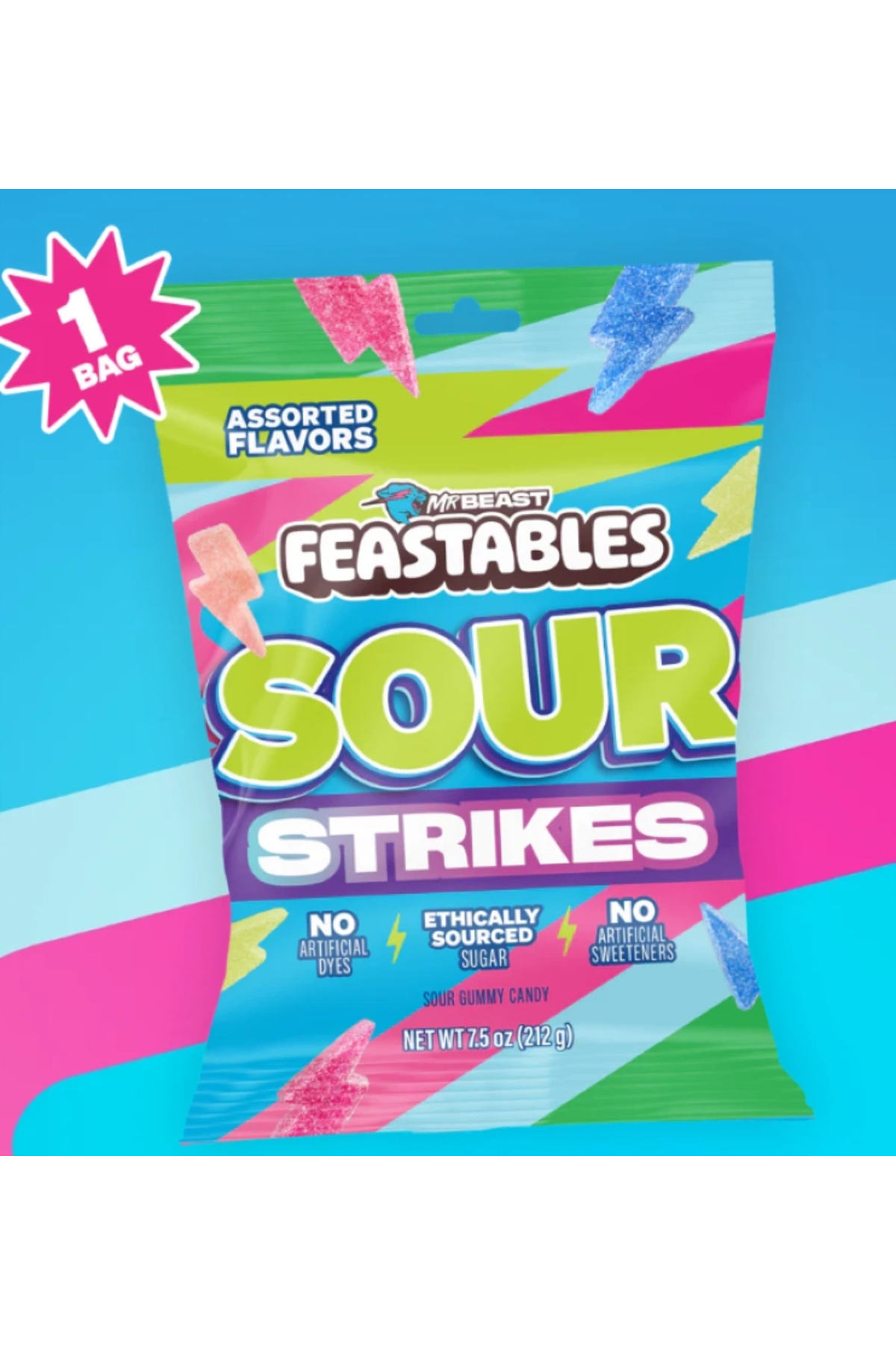 Feastables Mr Beast Sour Strıkes Assorted Flavors Gummy Candy 212 gr ...