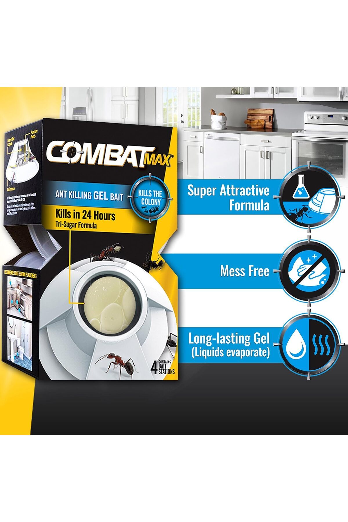COMBAT Max Ant Killing Gel Bait Station, Indoor and Outdoor Use, 4 ...