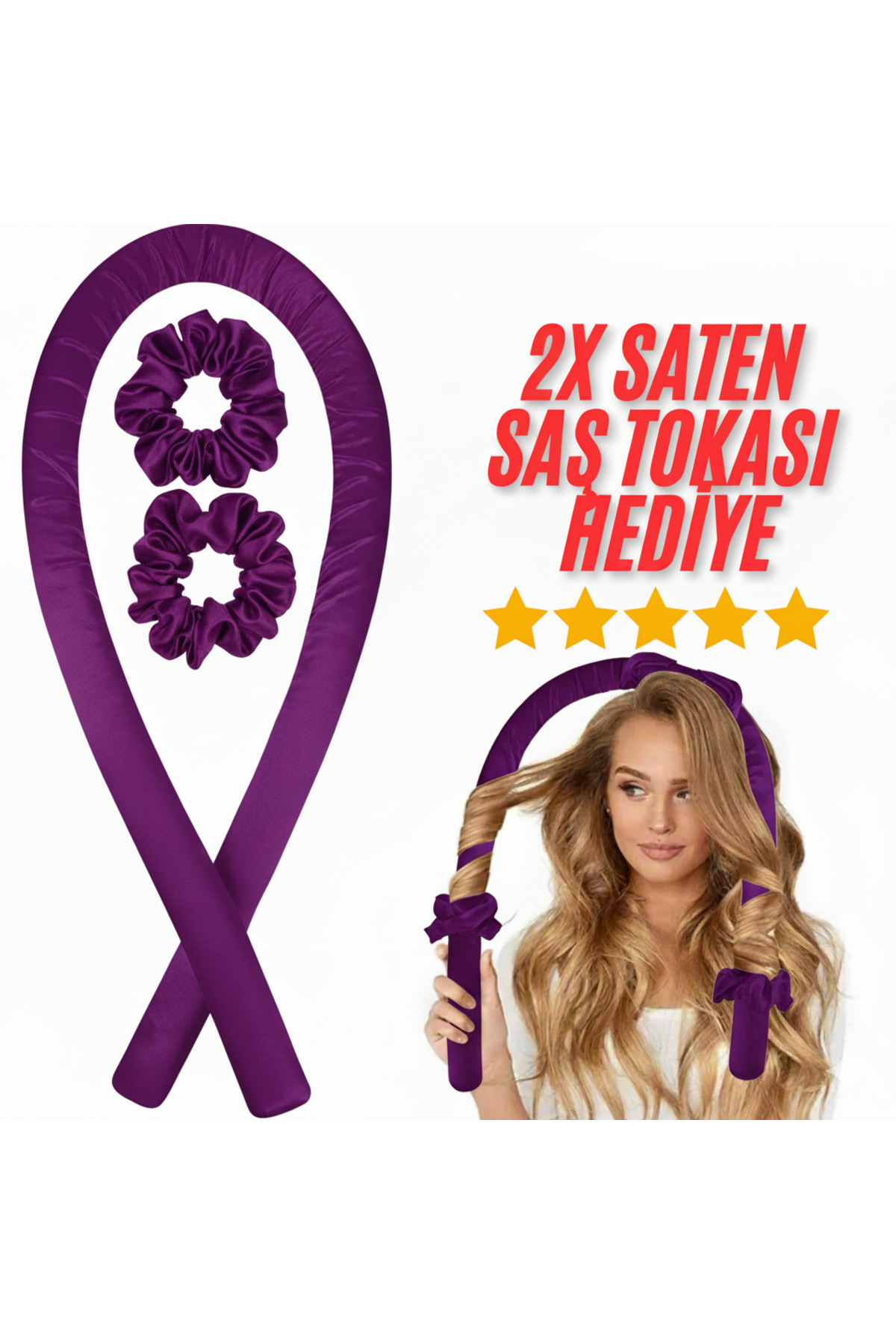 Satenella Isısız Saç Şekillendirme Seti Pudra Pembe Saten Saç Sosisi ...
