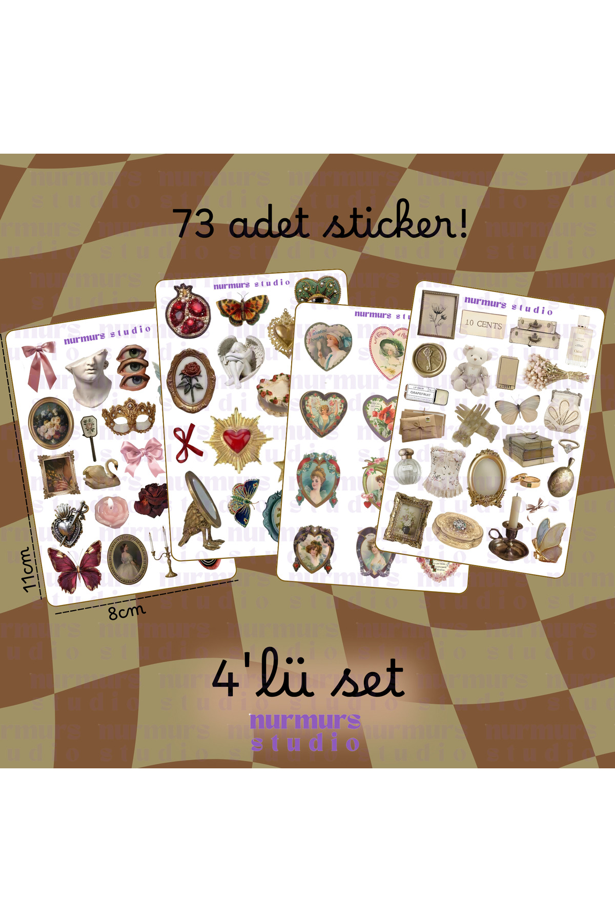 Nurmurs Vintage Estetik Kahvrengi Sticker Seti - Fiyatı, Yorumları