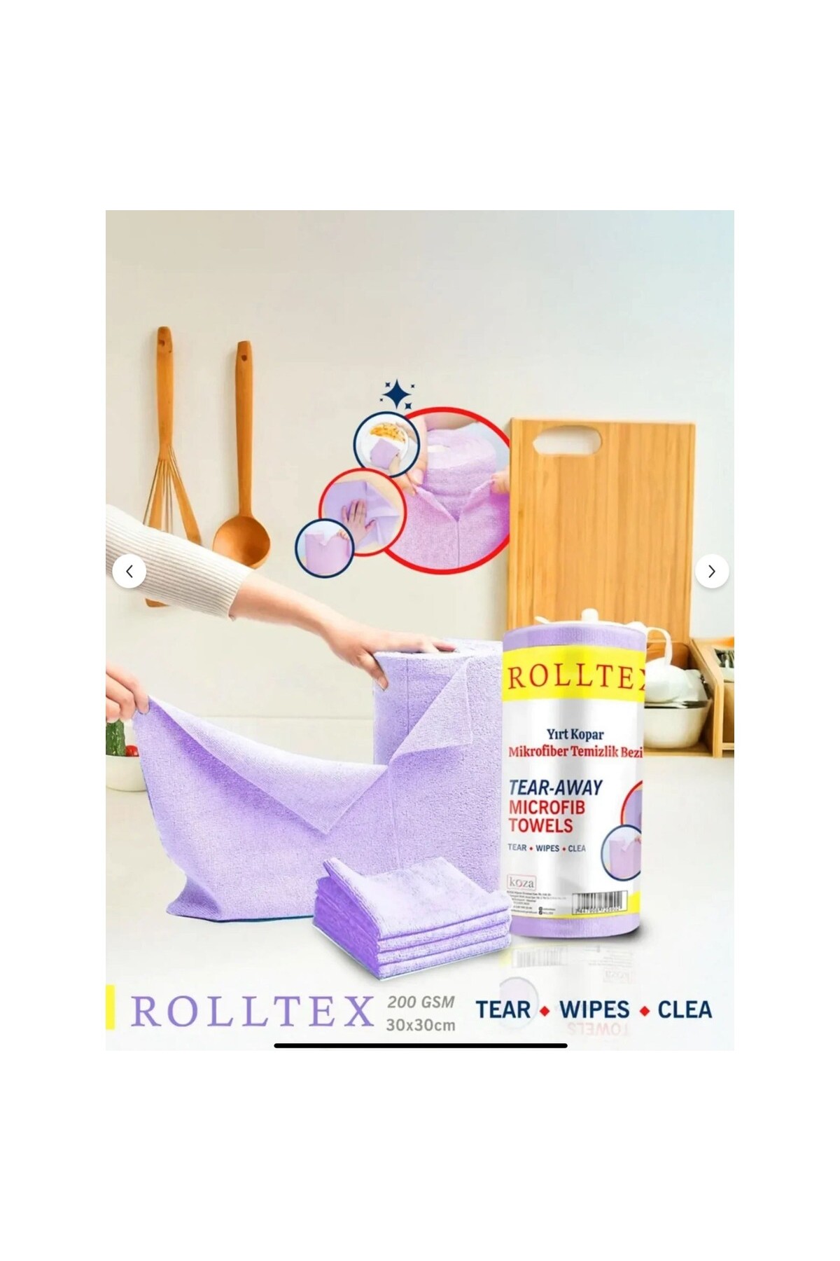ROLLTEX Yırt Kopar %100 Mikrofiber Temizlik Bezi 30X30CM 20'li MOR Renk ...