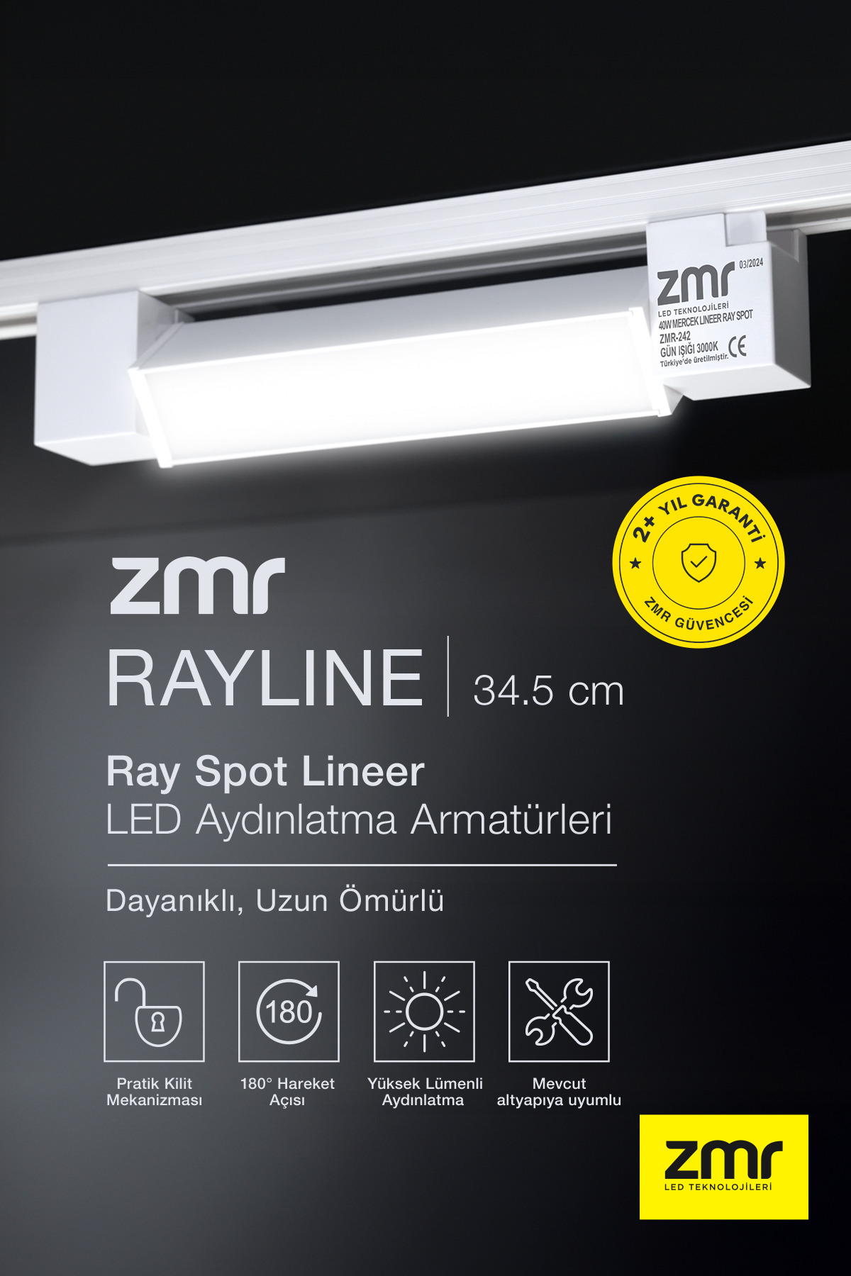 ZMR Rayline Opak Beyaz 20W 34.5 CM 3000K CRI 90 Pratik Kilit ...