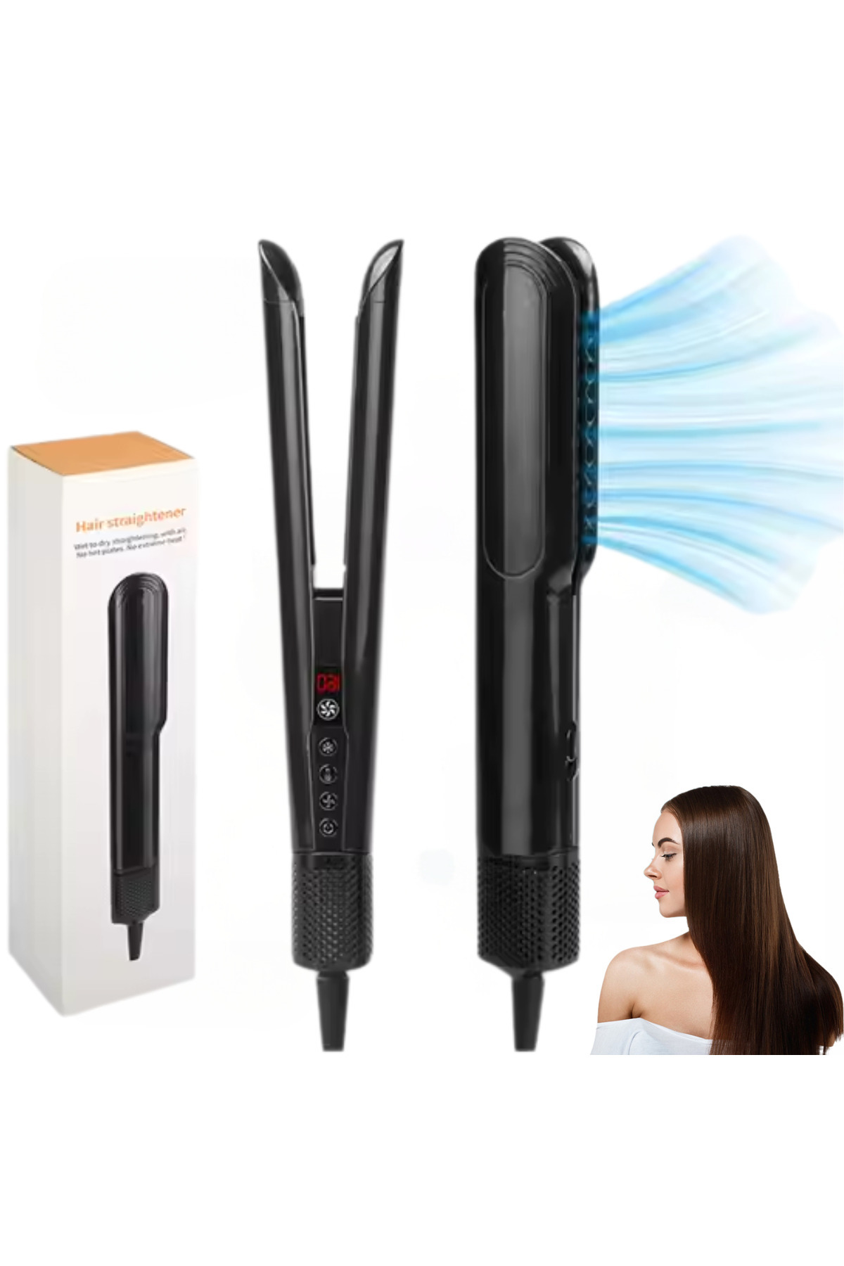 TSItech Uscator de par si placa de indreptat parul cu aer cald, 2 in 1 ...