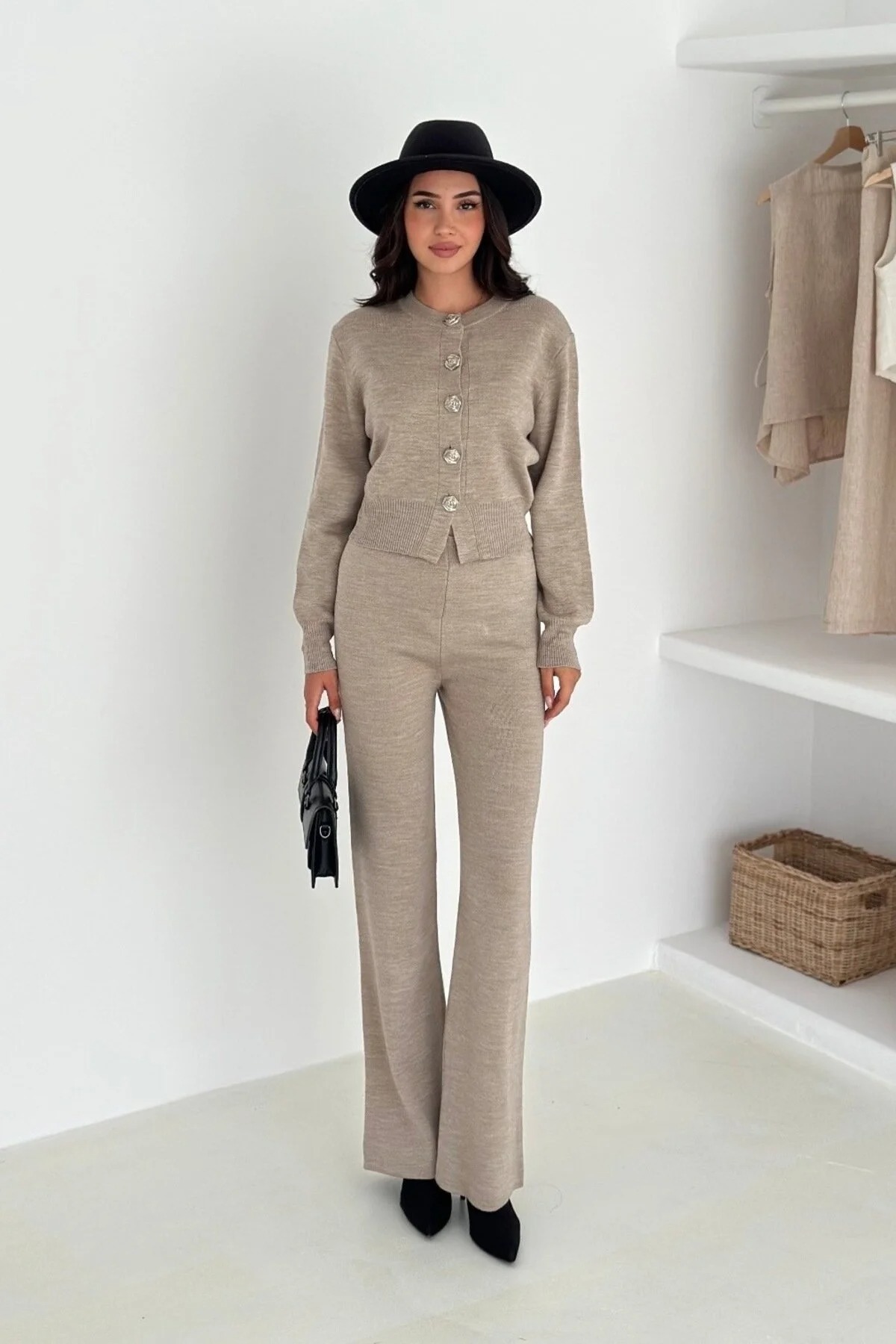 MAXXANA Slim Fit Chic Hırka ve Geniş Paça Pantolon İkili Triko Takım ...