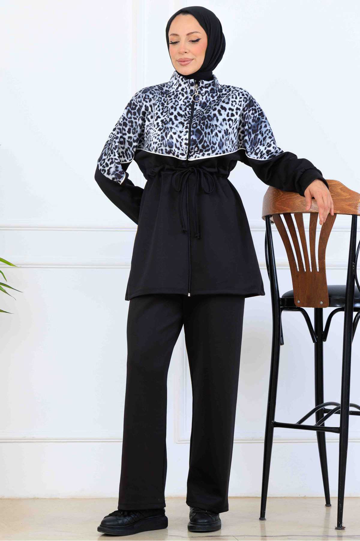 benguen Leopar Desenli Scuba İkili Takım N5357 Siyah - Fiyatı, Yorumları