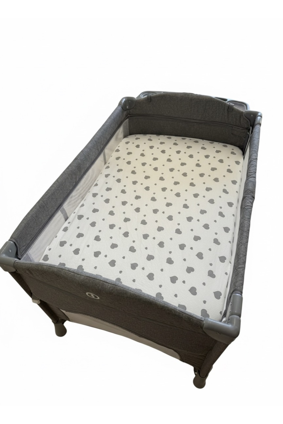 ENHA BABY %100 Pamuk Ranforce Kumaş Lastikli Bebek Çarşafı-Gri Kalp ...