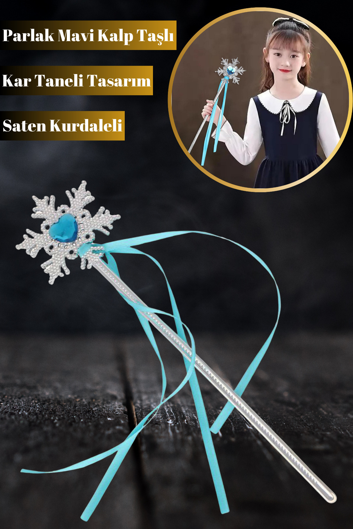 Tamsena Store Kar Taneli Mavi Kalp Taşlı Elsa Asası | Saten Kurdeleli ...
