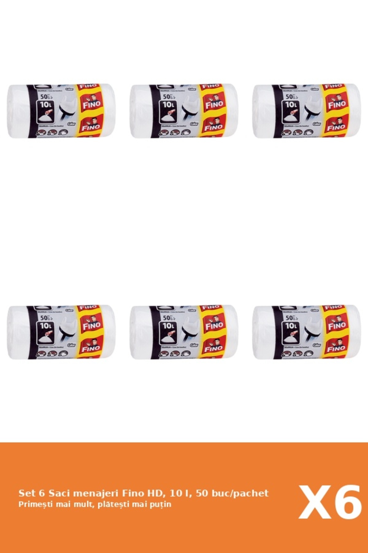 Fino Set of 6 HD garbage bags, 10 l, 50 pcs/pack- Trendyol