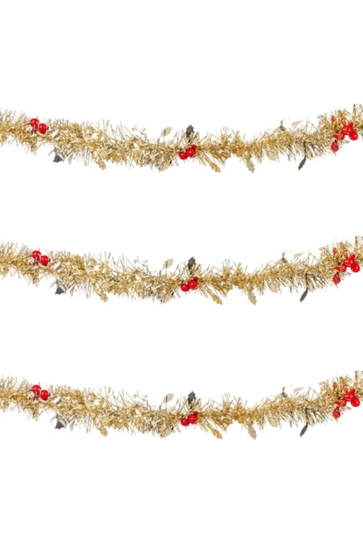 OEM Beteală de Crăciun bej cu vâsc și fructe de pădure 3m x 7cm- Trendyol