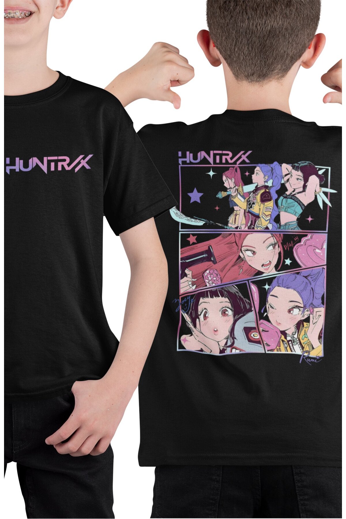 Fuddy Moda Παιδικό μπλουζάκι Unisex Huntrix Characters Back με τύπωμα ...