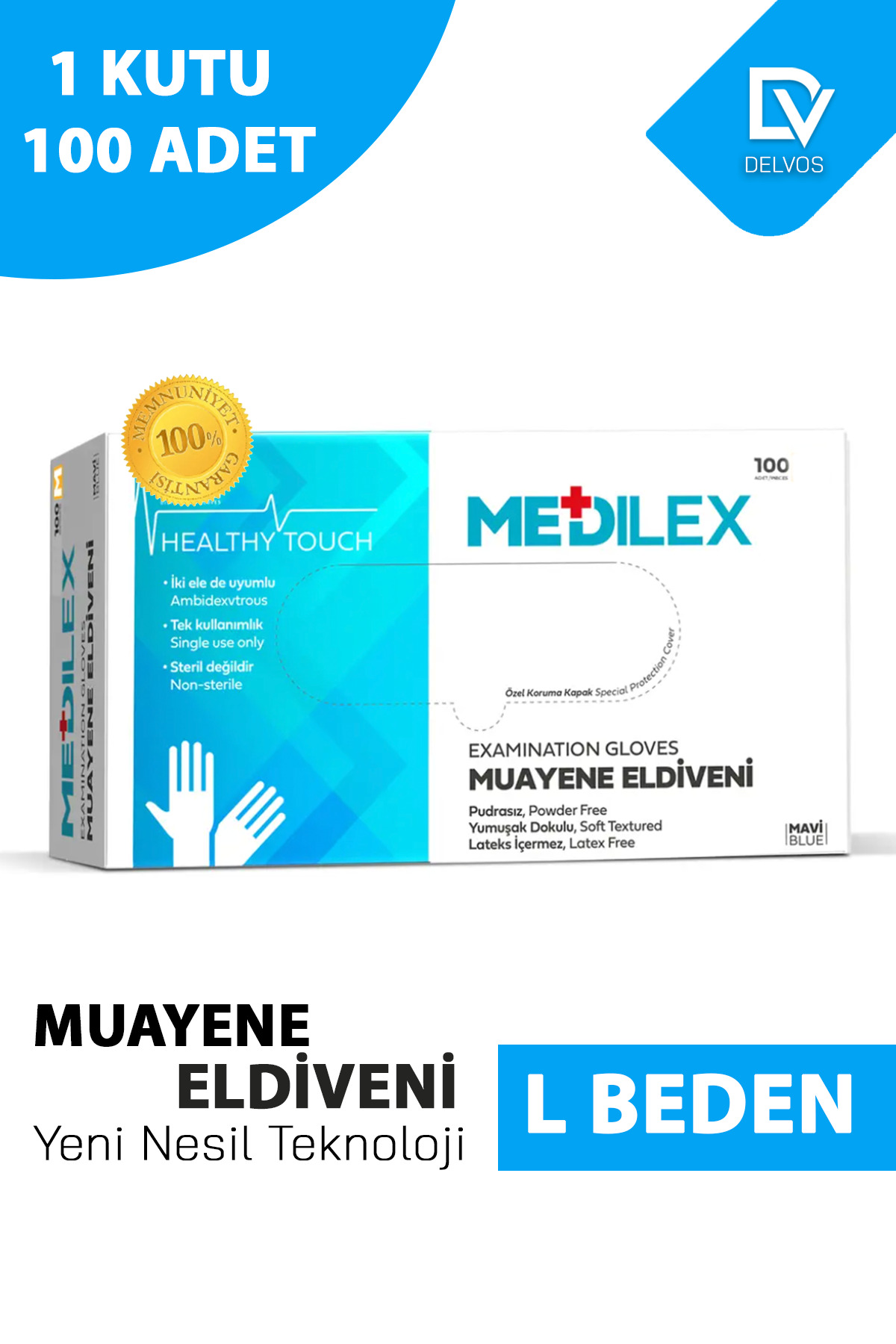 EMORFOHOME Medilex Pudrasız Muayene Mavi L-XL Beden Eldiven 100’lü ...