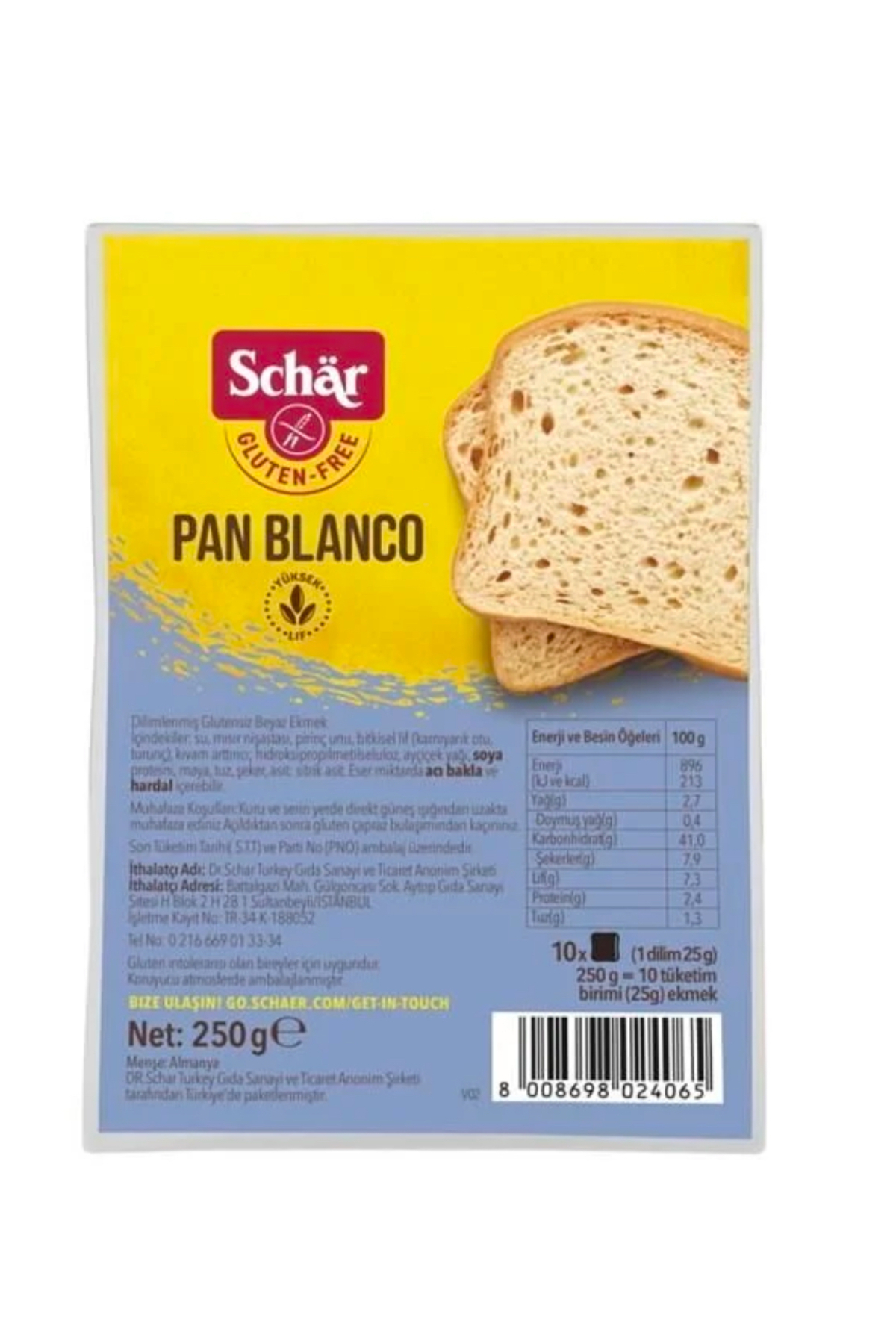 Schär Pan Blanco Dilimli Glutensiz Ekmek 250 gr ( 8 ADET ) - Fiyatı ...