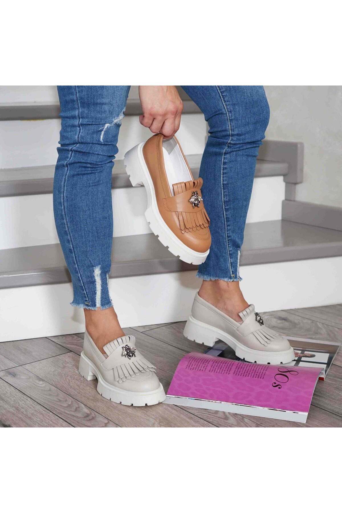 Demalis Mocasini damă culoare alb natur din piele naturală cod 131 ...