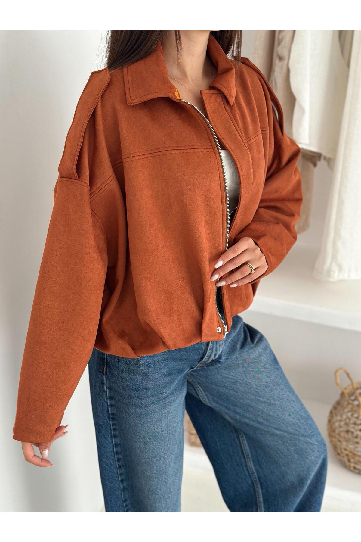 02Lady Fashion Oversize Apolet Detaylı Süet Kumaş Ceket - Fiyatı, Yorumları