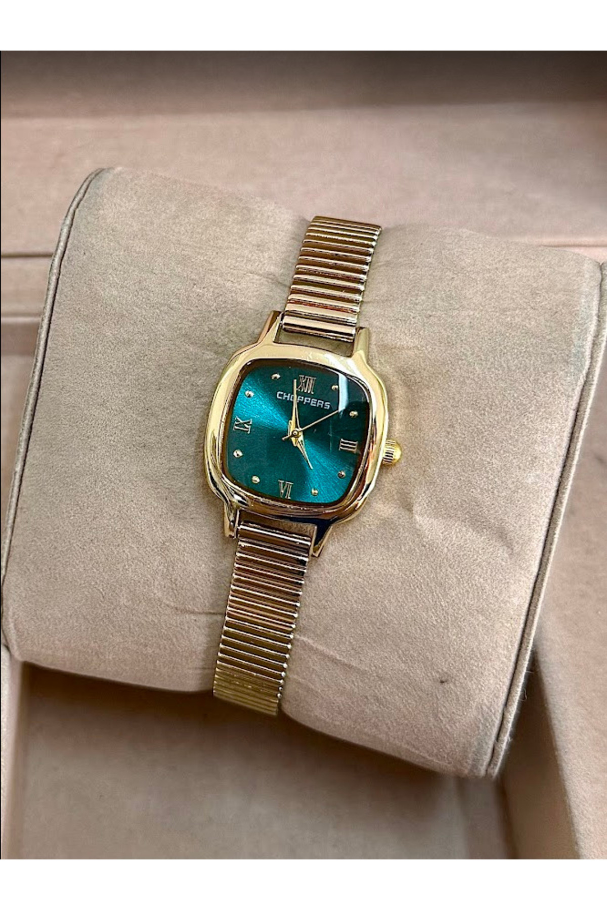 FM Stylish Vip Model Green Square Dial Women's Watch with Gold Color ...