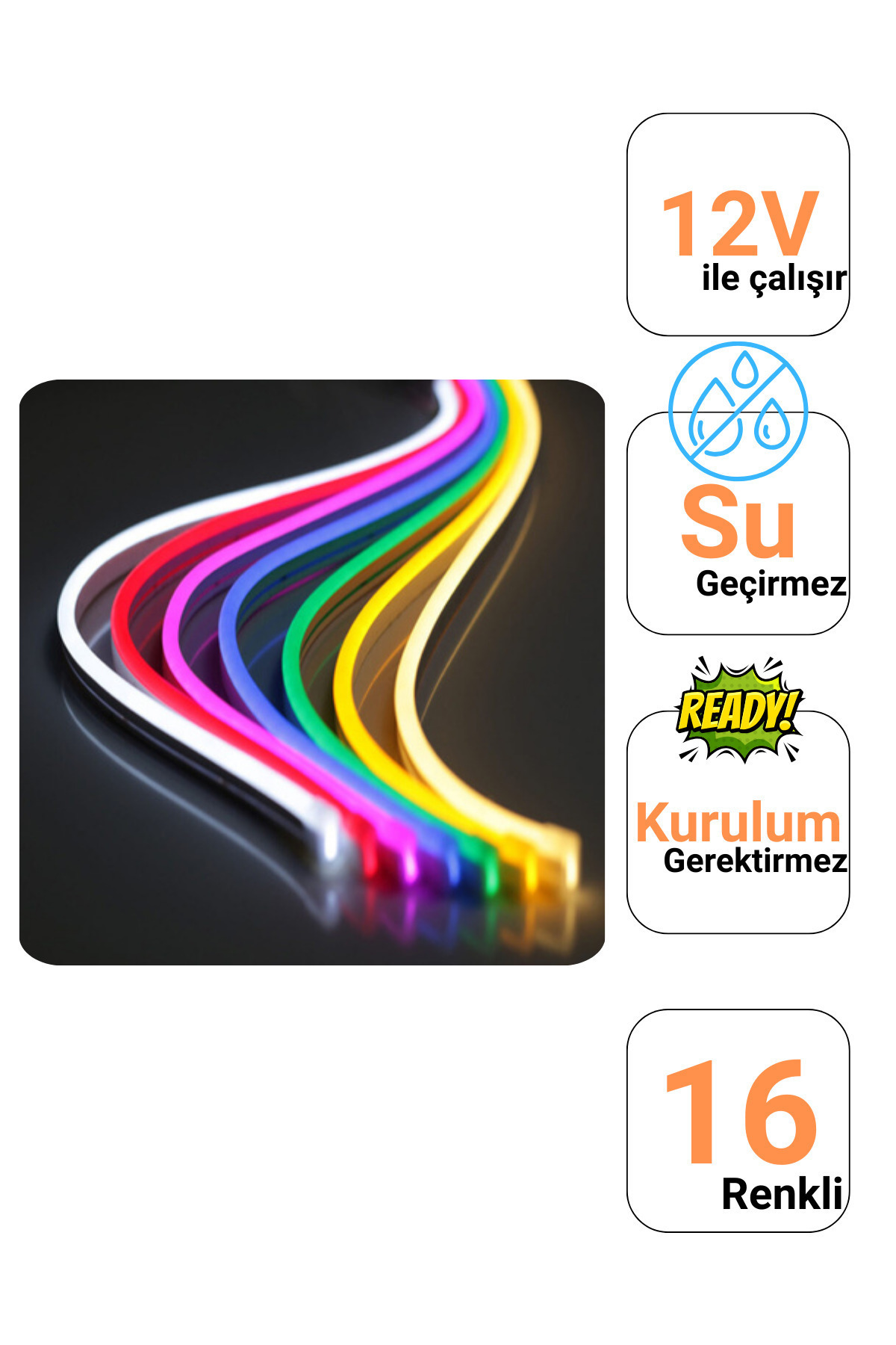 LED LEVEL 12V RGB Neon Led RGB Neon Şerit Led 16 Renkli Rf Kumandalı ...