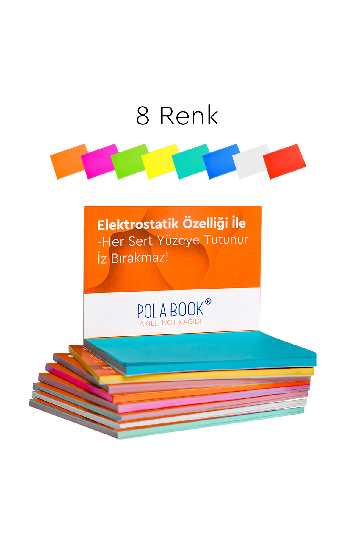 POLABOOK Elektrostatik 8 Renkli Set Akıllı Not Kağıdı 7x10cm - 50 Sayfa ...