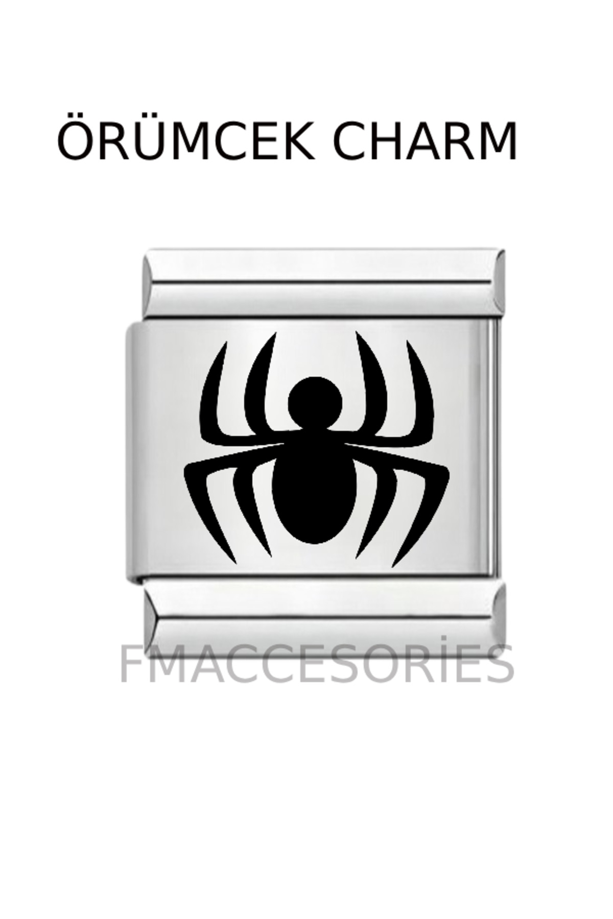 Feride İtalyan çelik bileklik charm 9mm 1 cm örümcek logo harf isim ...