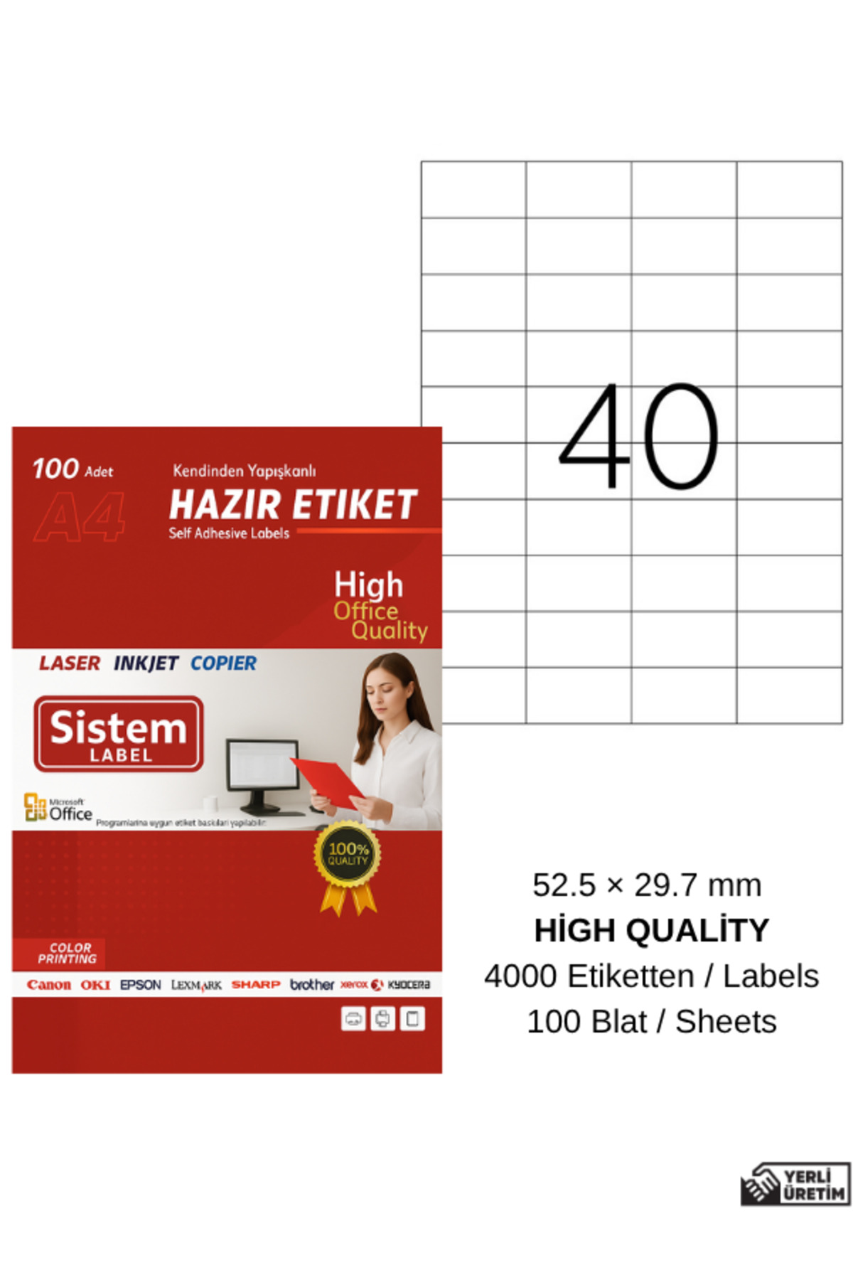 Sistem Label 52,5x29,7mm Laser/lazer A4 Kendinden Yapışkanlı Etiket ...