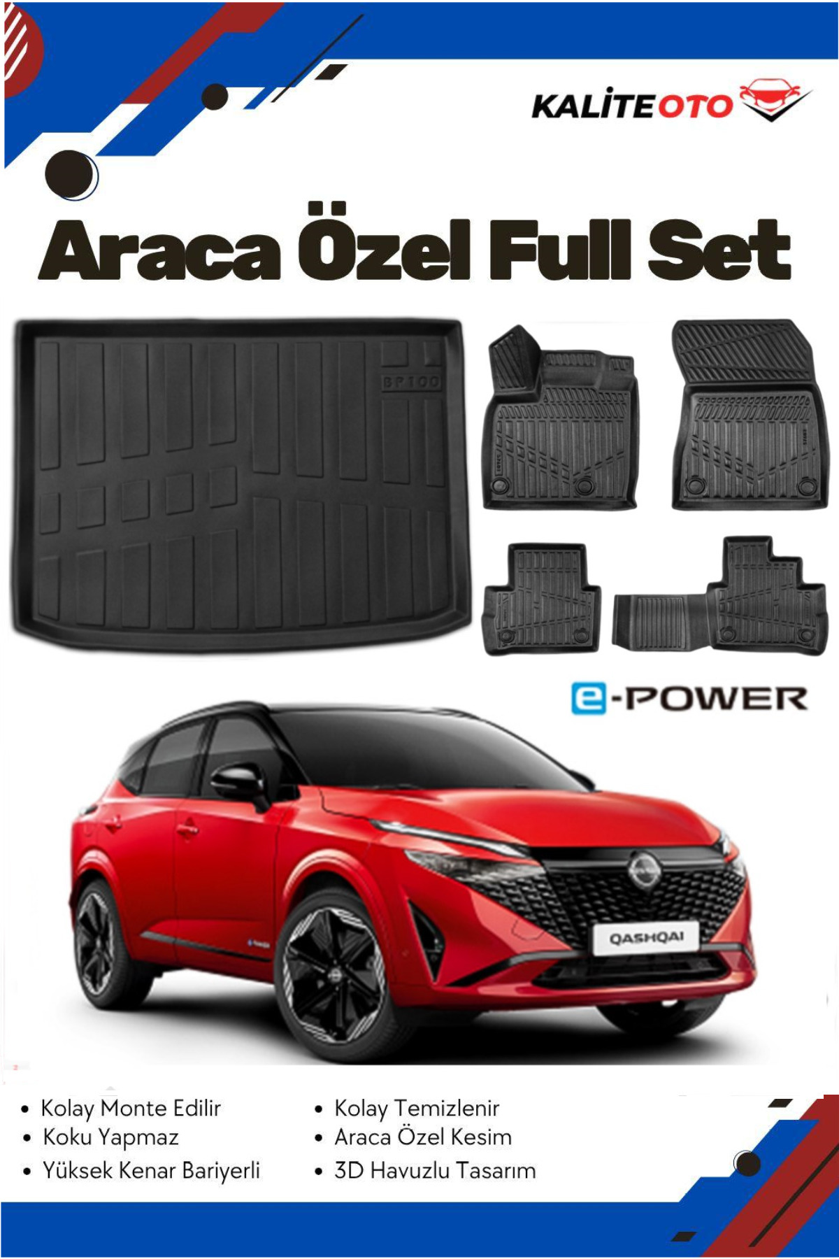 ko kaliteoto Nissan Qashqai E-Power 2025 Model Yumuşak Paspas+Üst Bagaj ...