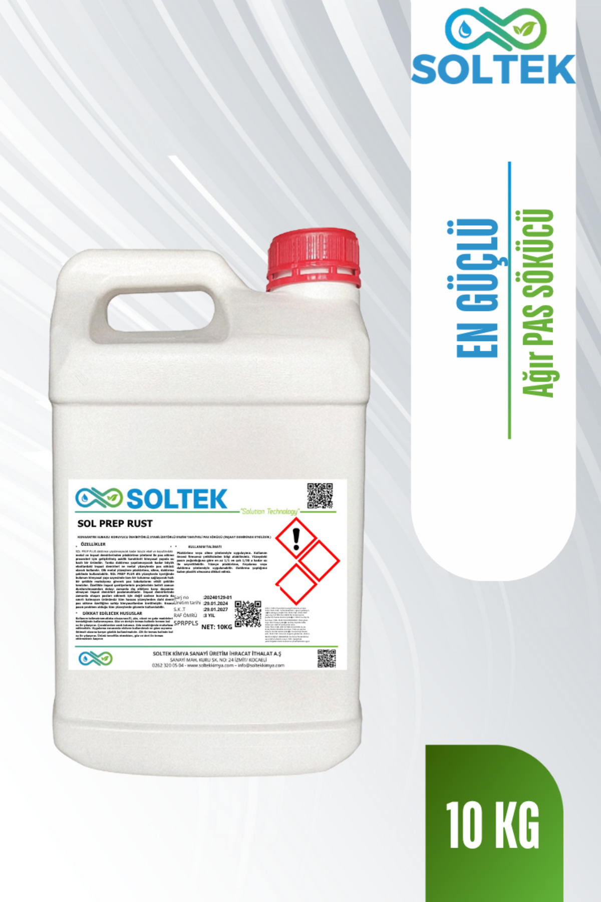 SOLTEK KİMYA En Güçlü Su Bazlı Ağır PAS SÖKÜCÜ - SOL PREP RUST - 10 L ...