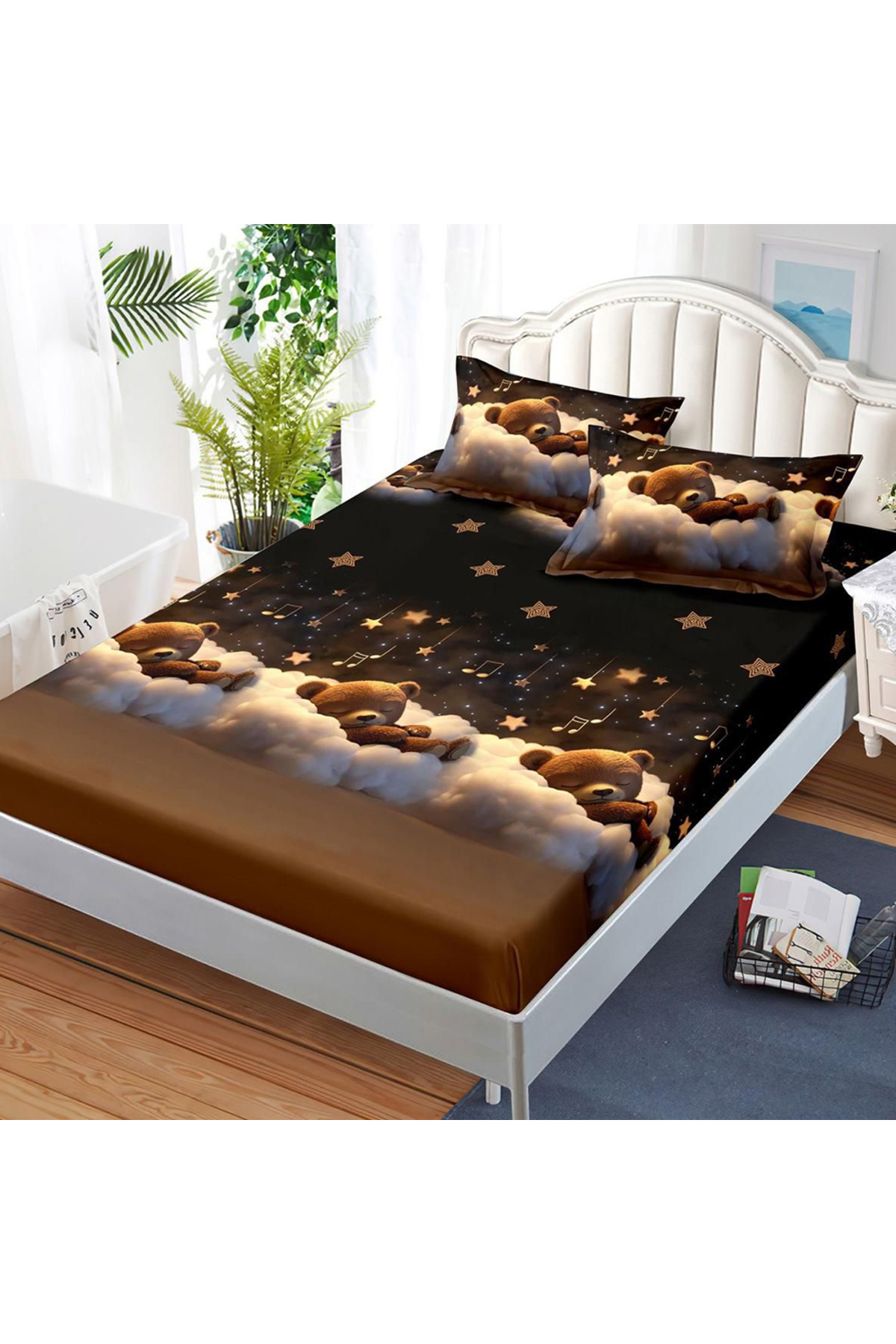 Patul Husa de pat cu elastic + 2 Fete de Perna, Bumbac Satinat- Trendyol