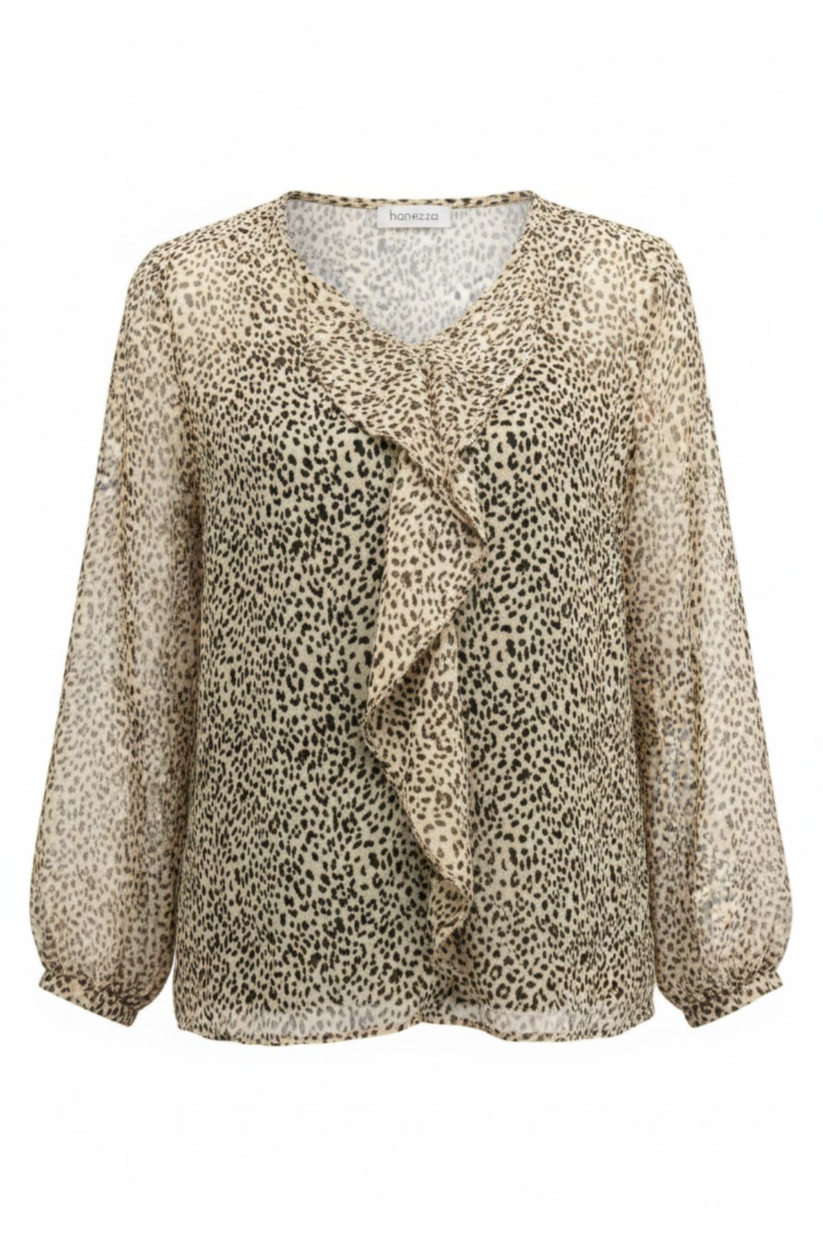 Kadın Büyük Beden önü Fırfır Detaylı Leopar Silky şifon Bluz