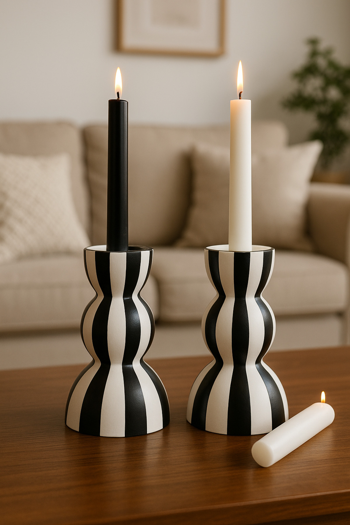 ASTRA STUDIO Black & Cream Bold Stripe Şamdanlık (2 adet) - Fiyatı ...